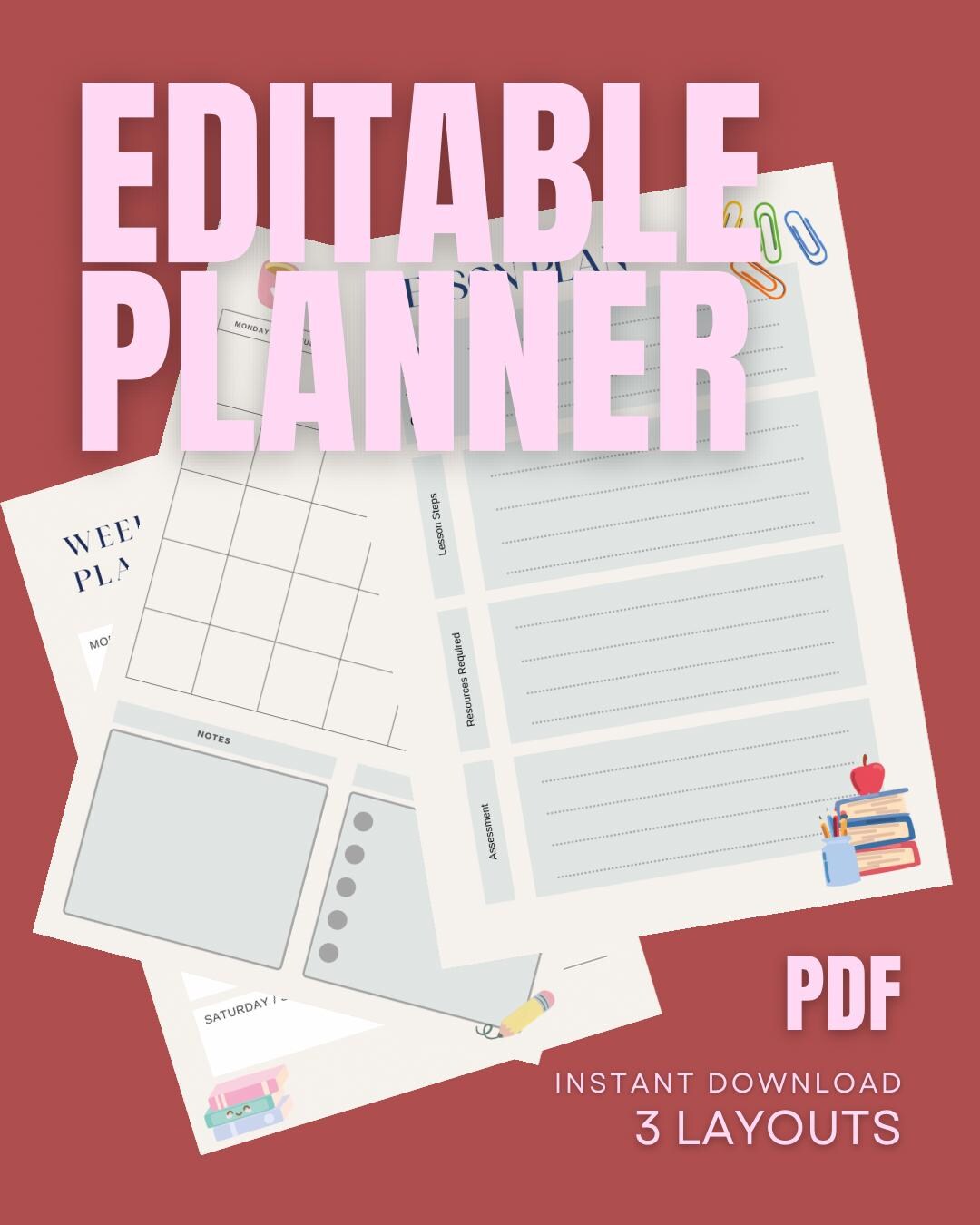 Editable Lesson Plan Template PDF – Weekly + Monthly Educator Planner ...