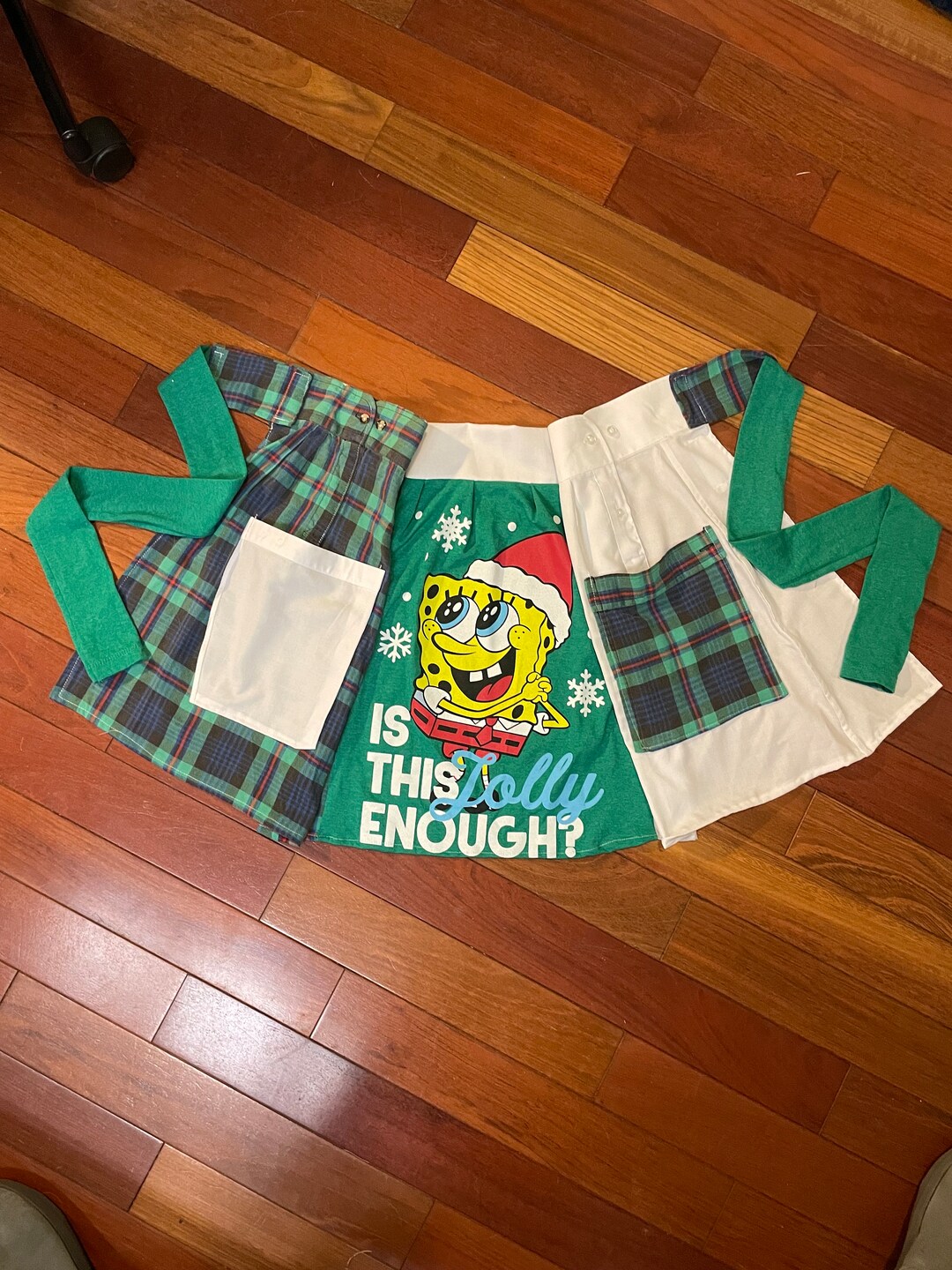 Upcycled Cafe Apron Spongebob Christmas Waist Tie Holiday - Etsy