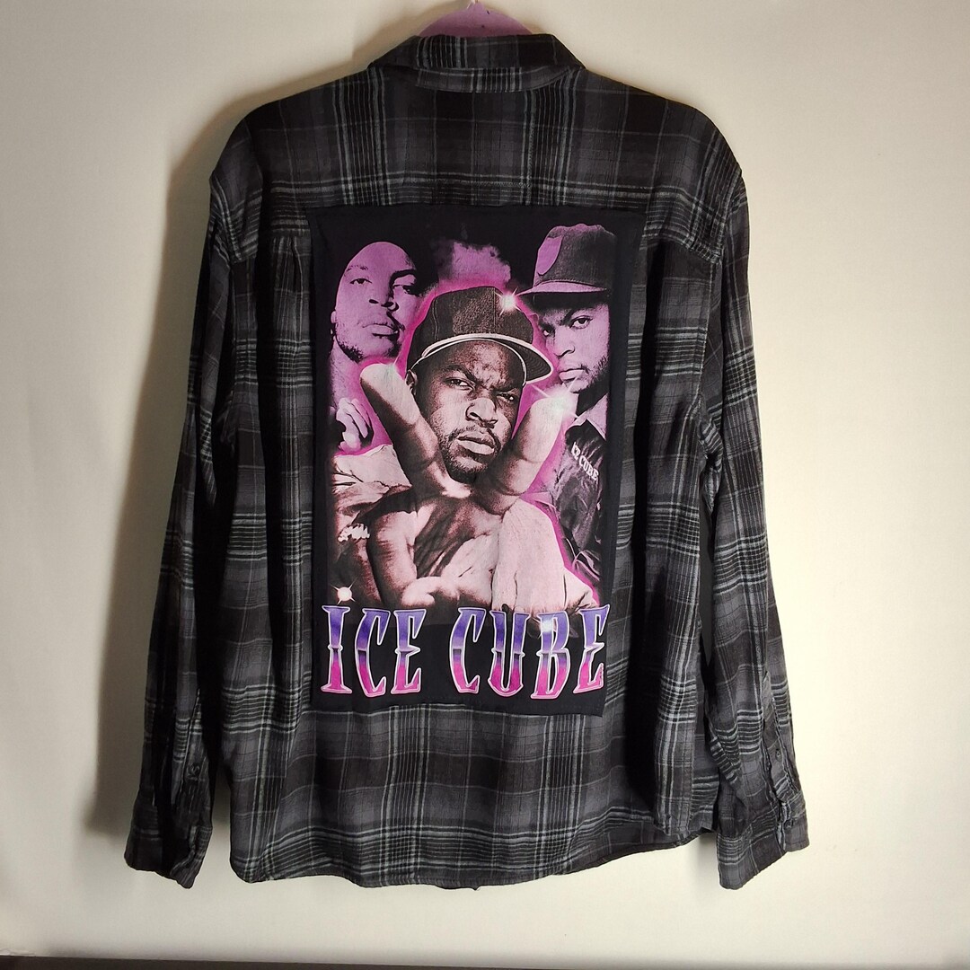 Ice Cube Upcycled Plaid Black Grey Button Down Flannel Shirt Unisex ...
