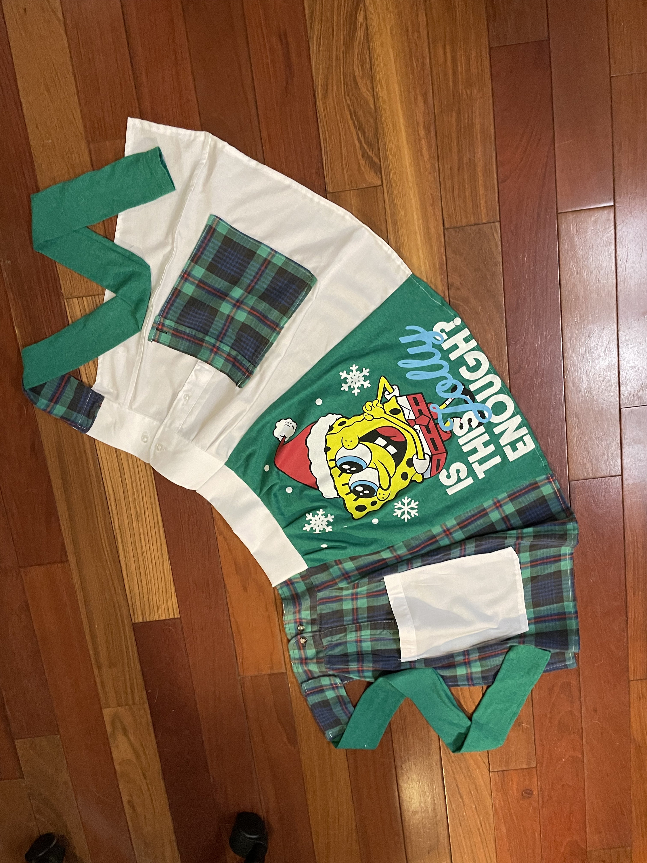 Upcycled Cafe Apron Spongebob Christmas Waist Tie Holiday - Etsy