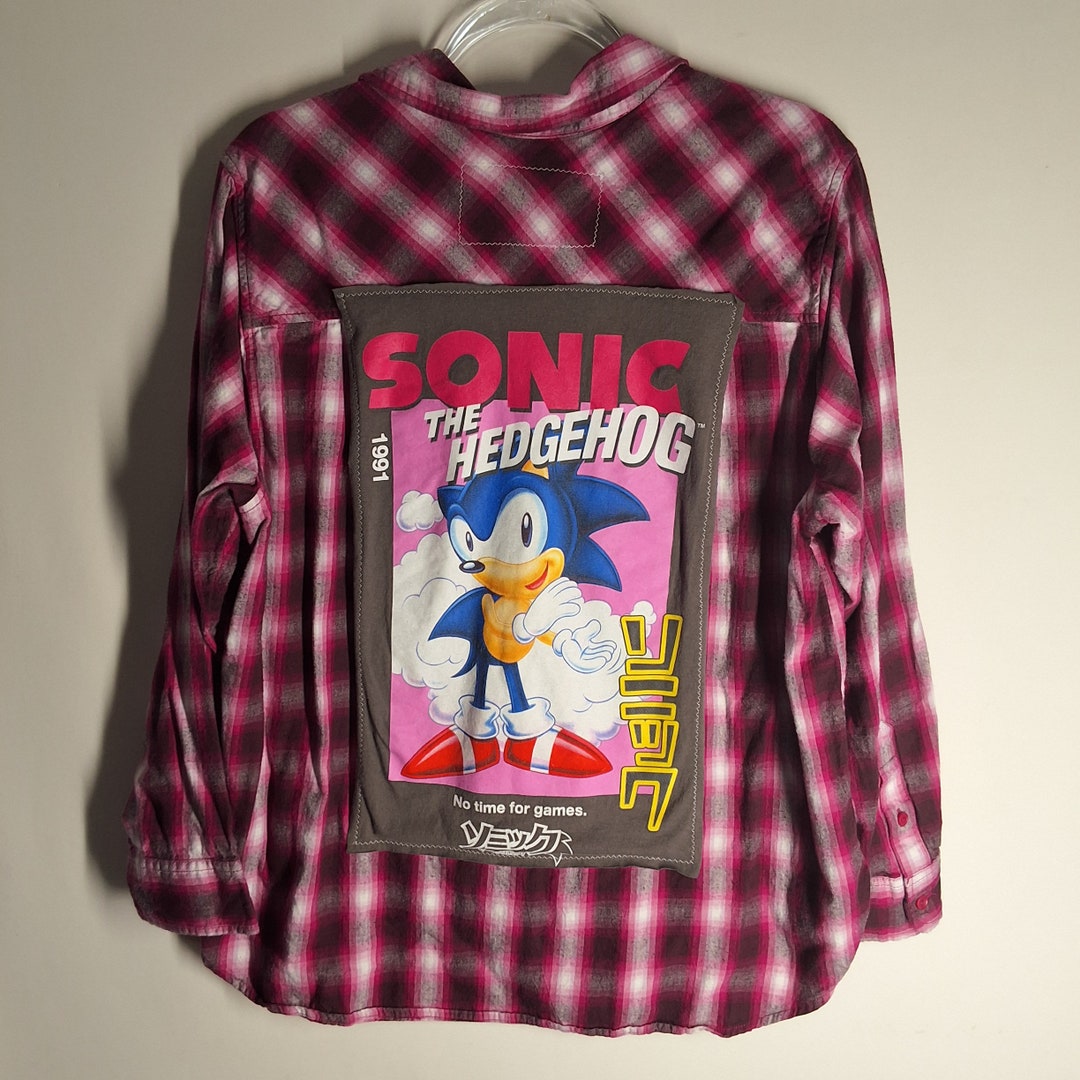 Sonic the Hedgehog Upcycled Colorful Pink Plaid Button Down Shirt ...