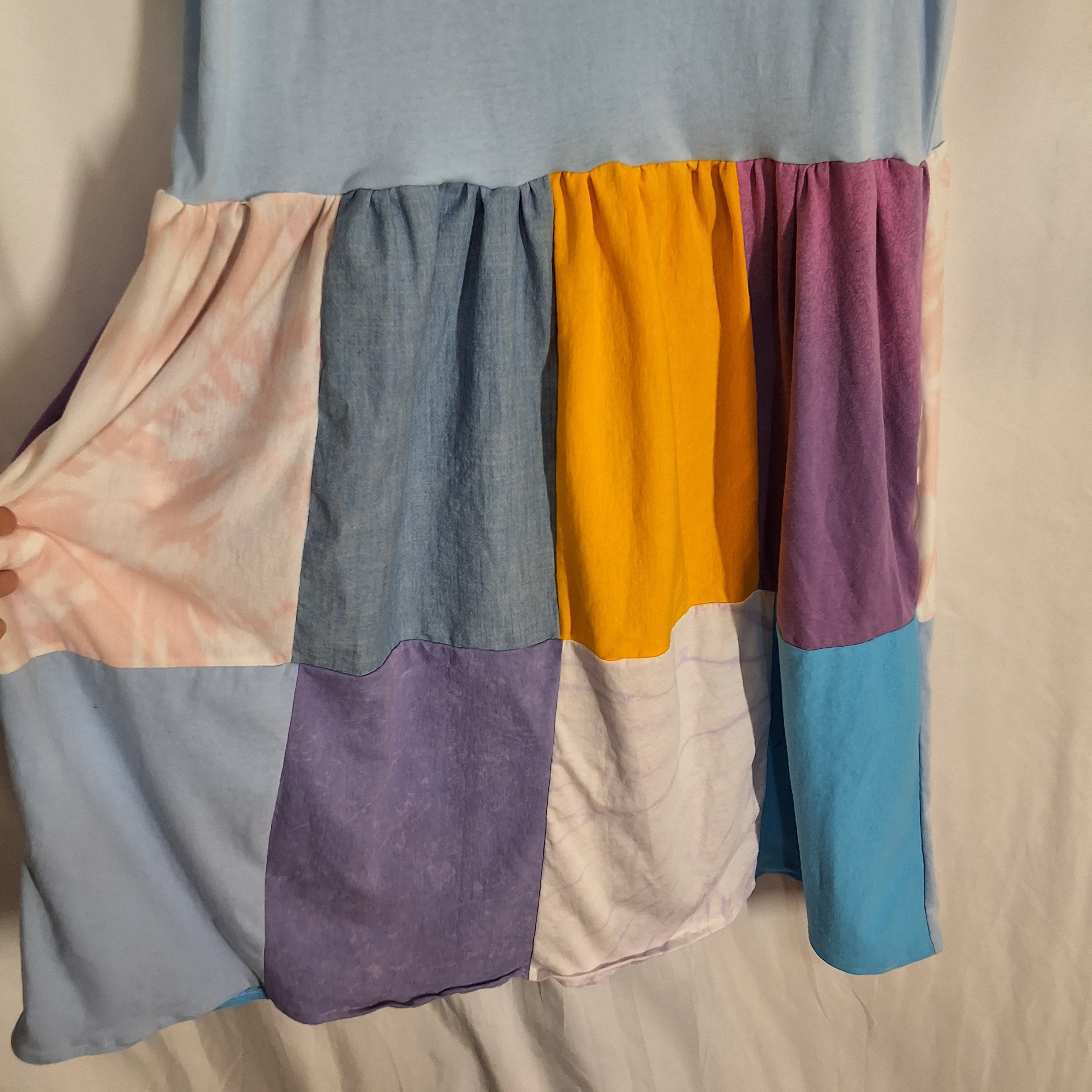 Patchwork ACDC Dress Upcycled T-shirt Dress W Pockets Beachy Colorful ...