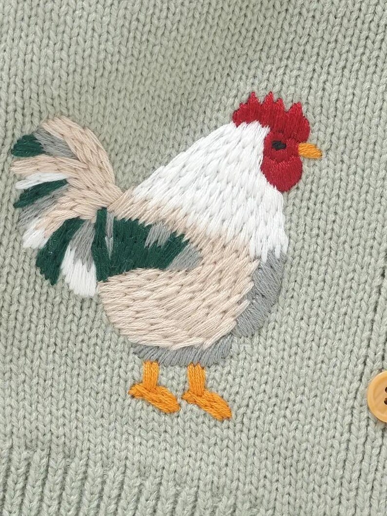 Baby/toddler Girls Embroidered Chicken Knit Cardigan - Etsy