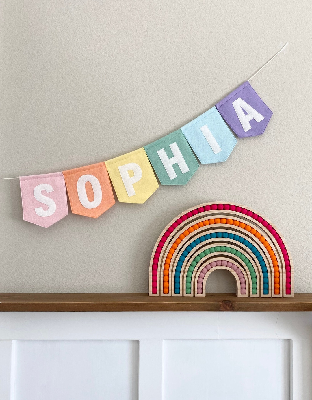 Pastel Felt Name Bunting - Large Felt Flag Garland - Girls Room Banner ...