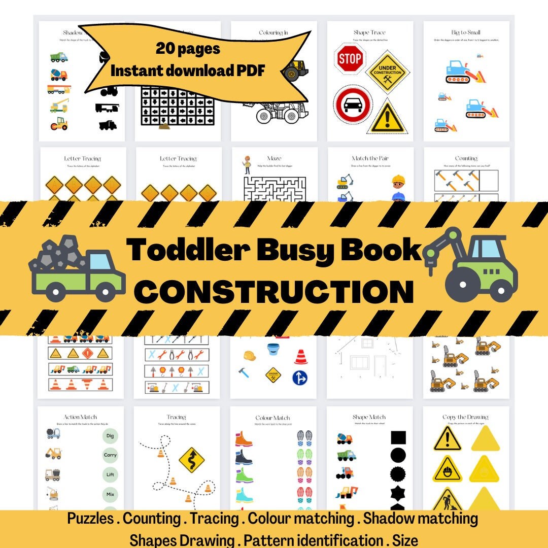 Construction Busy Book Printable Pack for Toddlers . Toddler Learning ...