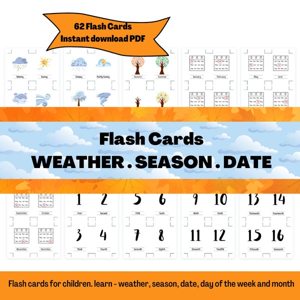 Months and Seasons Flash Cards - Etsy