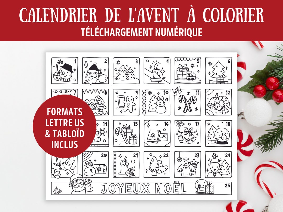 Advent Calendar Printable Coloring US Letter Christmas Countdown ...