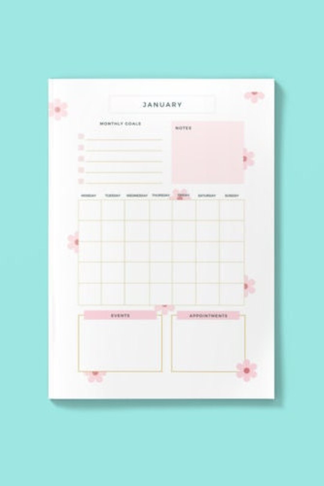 Digital Planner, Downloadable, 12 Month Calendar, No Dates - Etsy