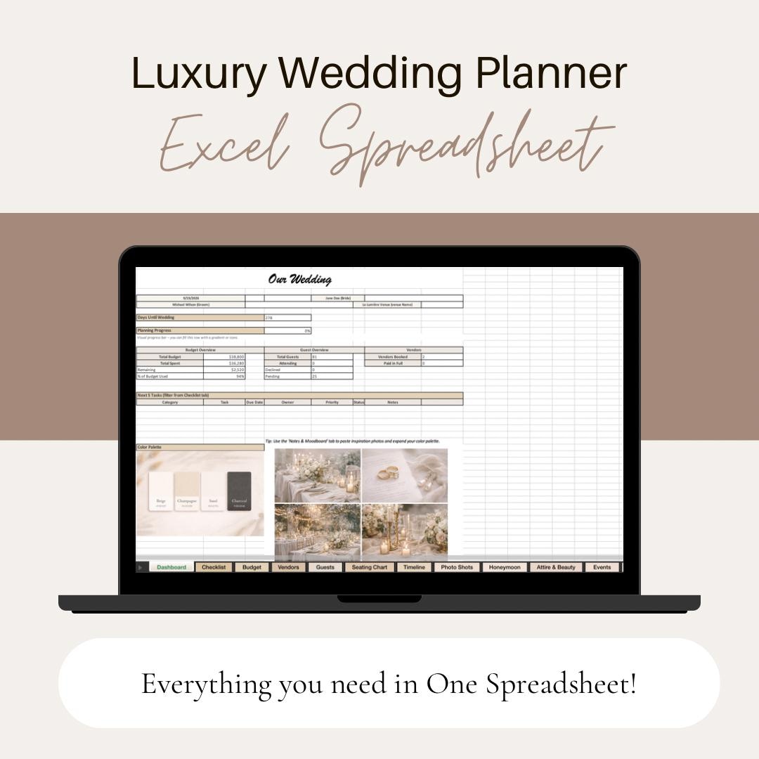 Wedding Planner Spreadsheet | Excel Wedding Budget & Planning Template ...