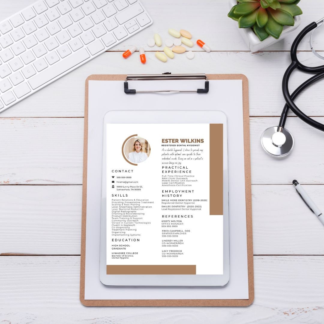 Dental Hygienist Resume Template - Tan & White/professional Design ...