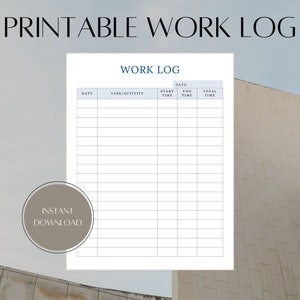 Printable Work Log | Time Log | Time Sheet | Instant Download | Work ...