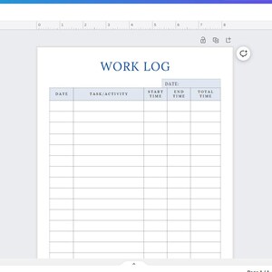 Printable Work Log | Time Log | Time Sheet | Instant Download | Work ...