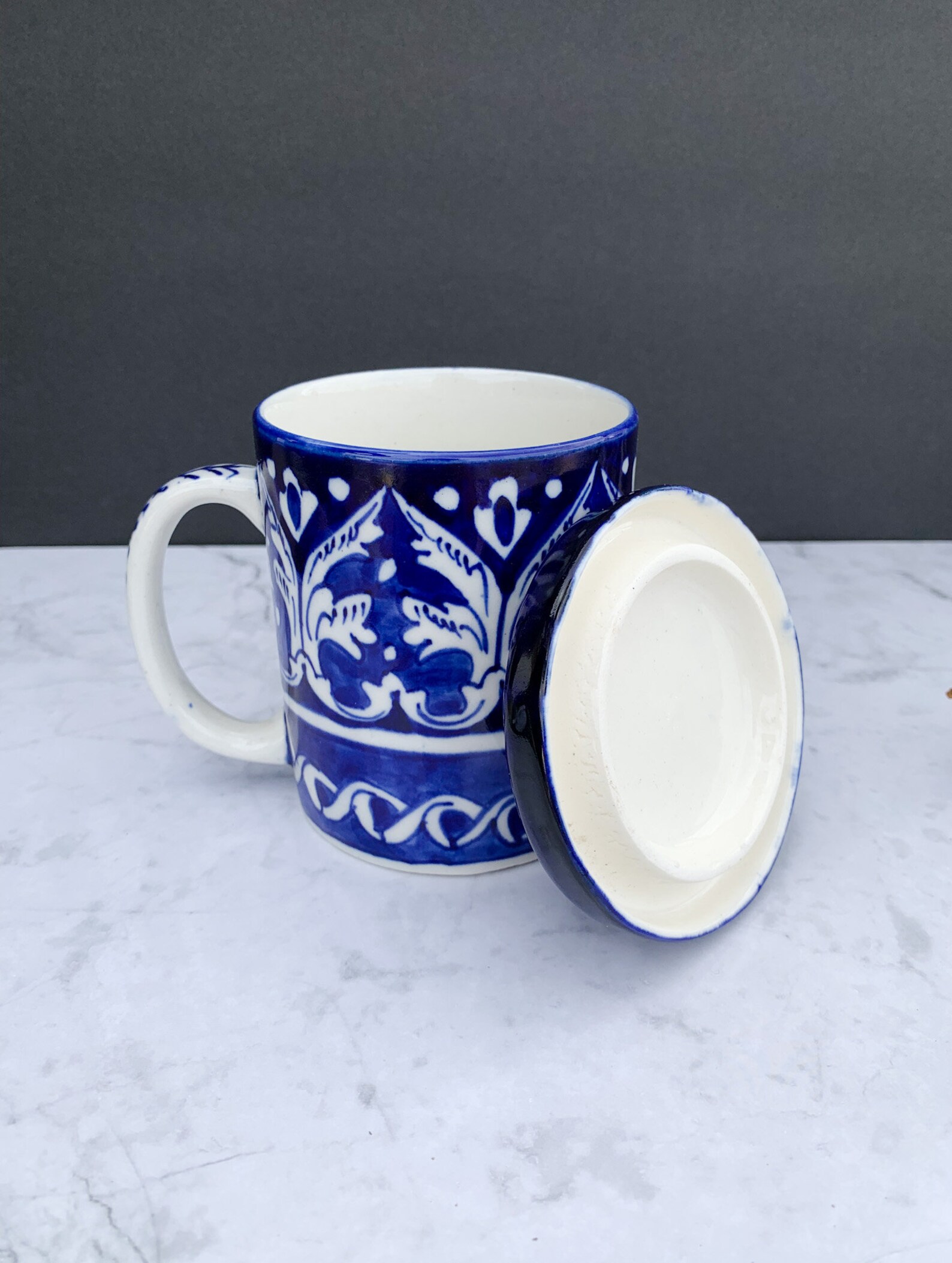 Handmade Hand-painted Blue Pottery Cups With Lid, Coffee Ceramic Cup ...