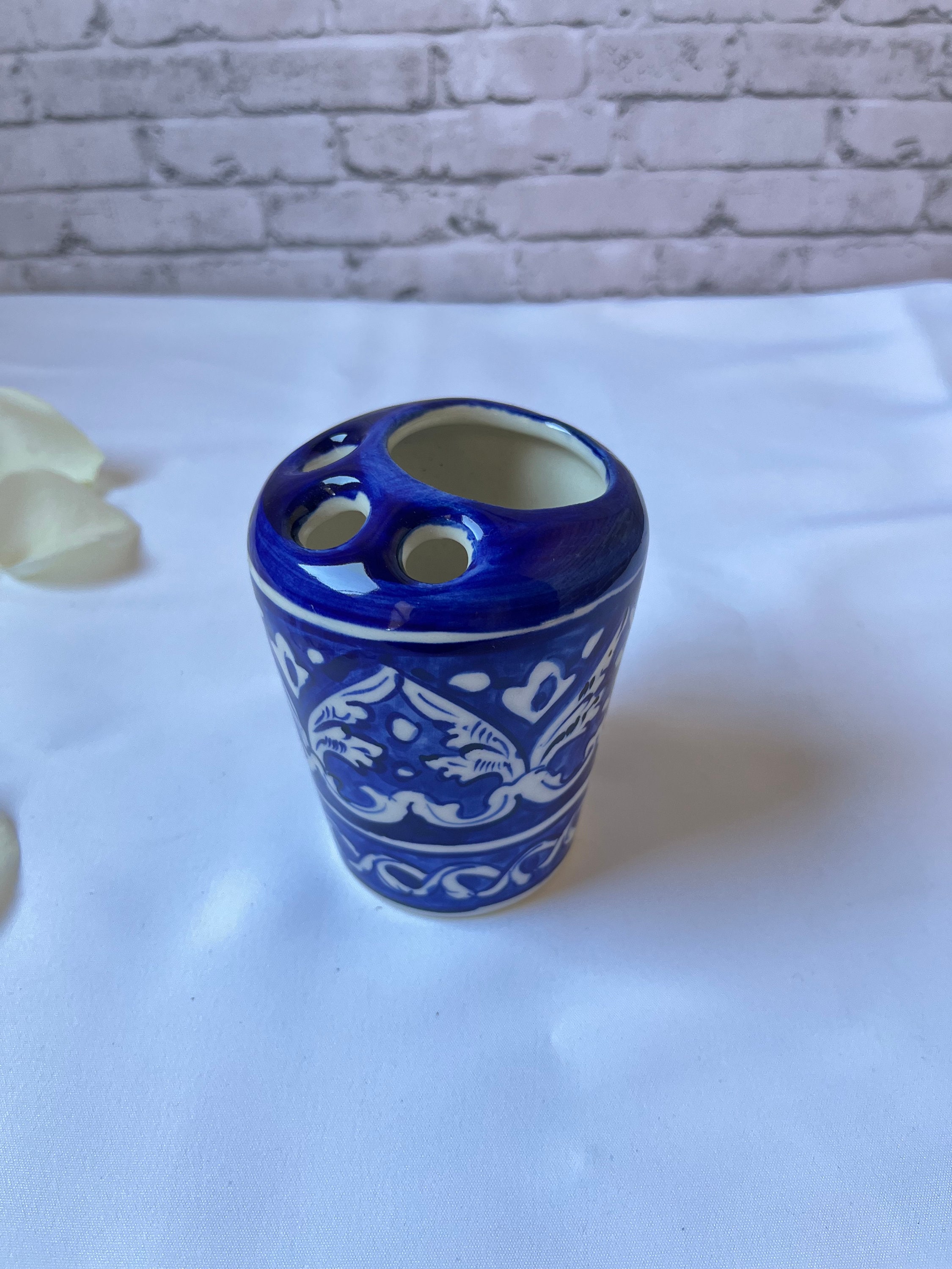 Blue Pottery Ceramic Tooth Brush Holder Handcrafted Toothbrush Stand ...