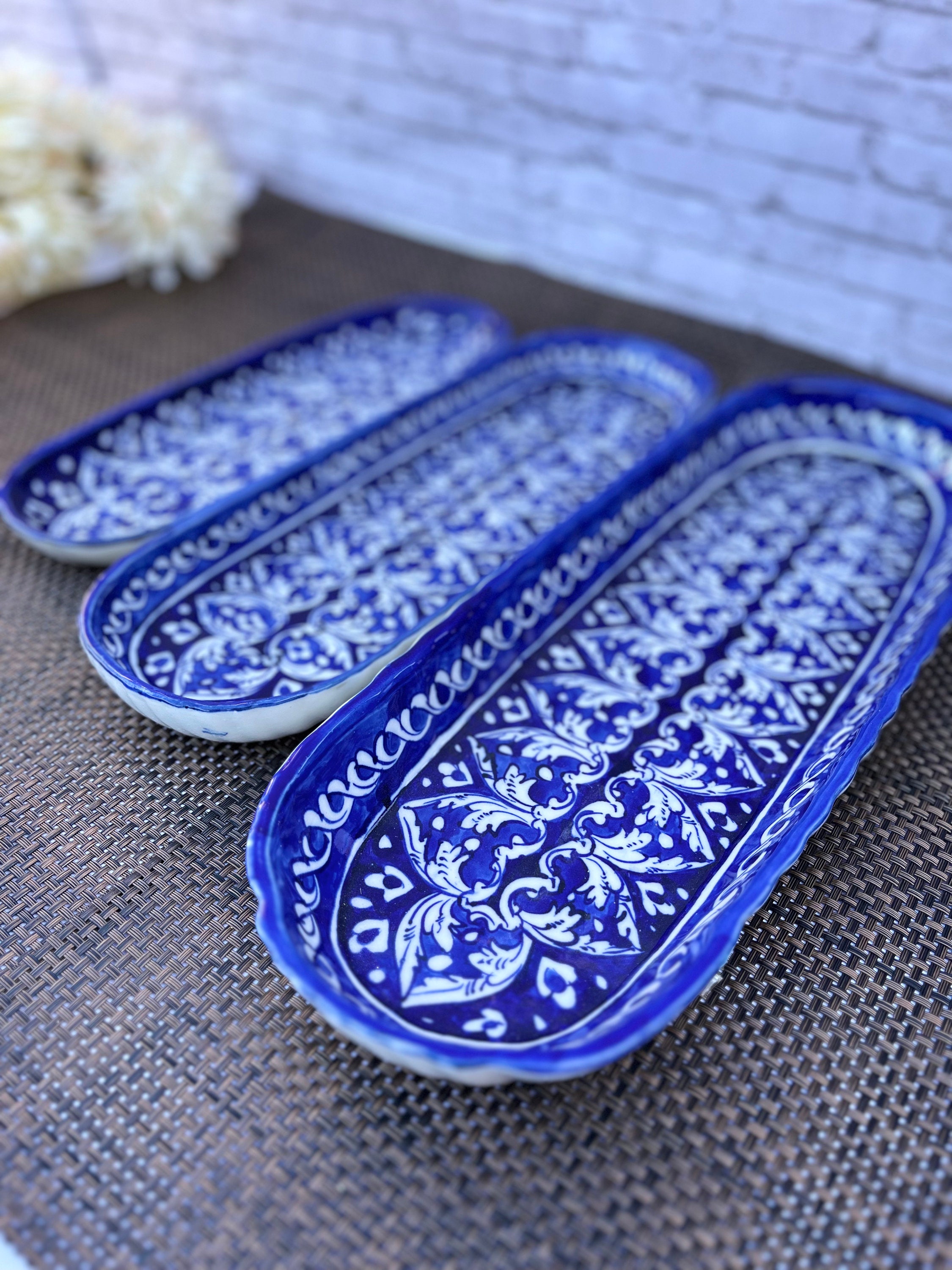 Handmade Hand-painted Serving Oval Trays, Ceramic Glazed Dish Oval ...