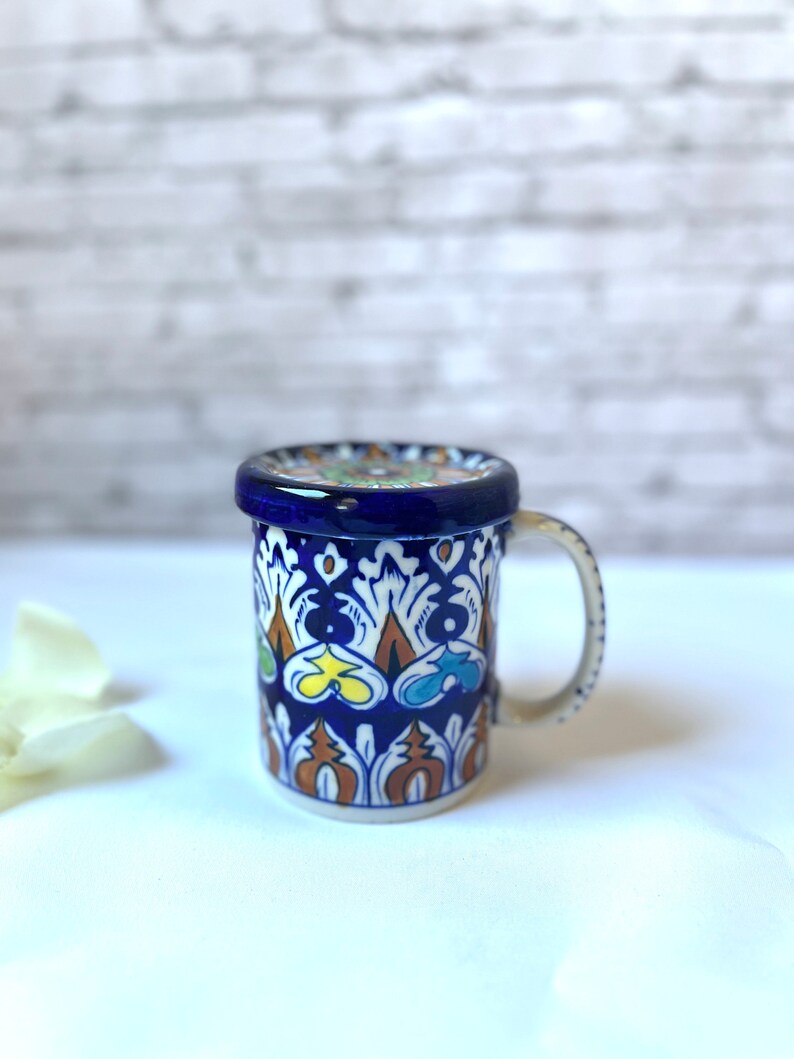 Handmade Hand-painted Blue Pottery Cups With Lid, Coffee Ceramic Cup ...