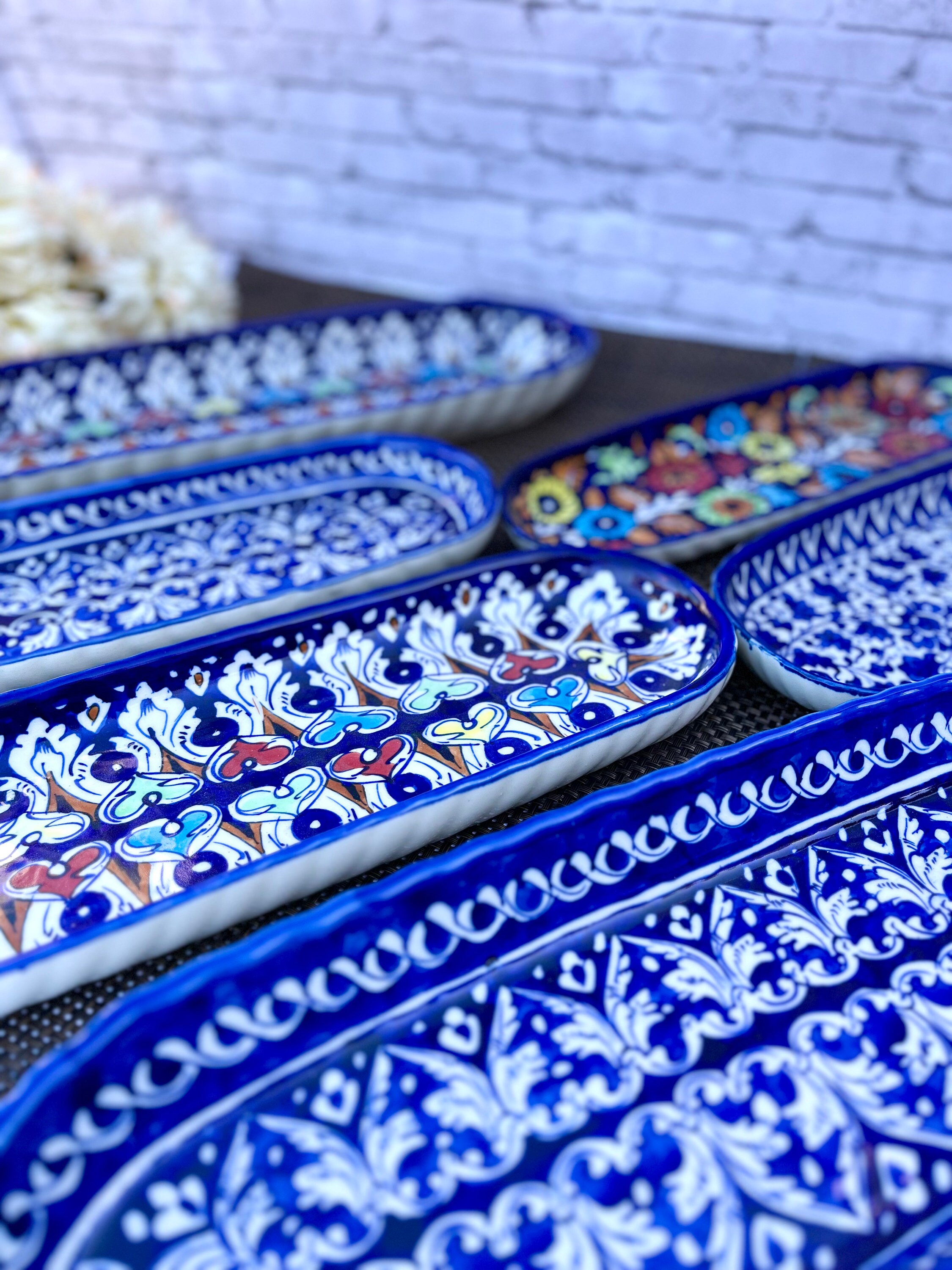 Handmade Hand-painted Serving Oval Trays, Ceramic Glazed Dish Oval ...
