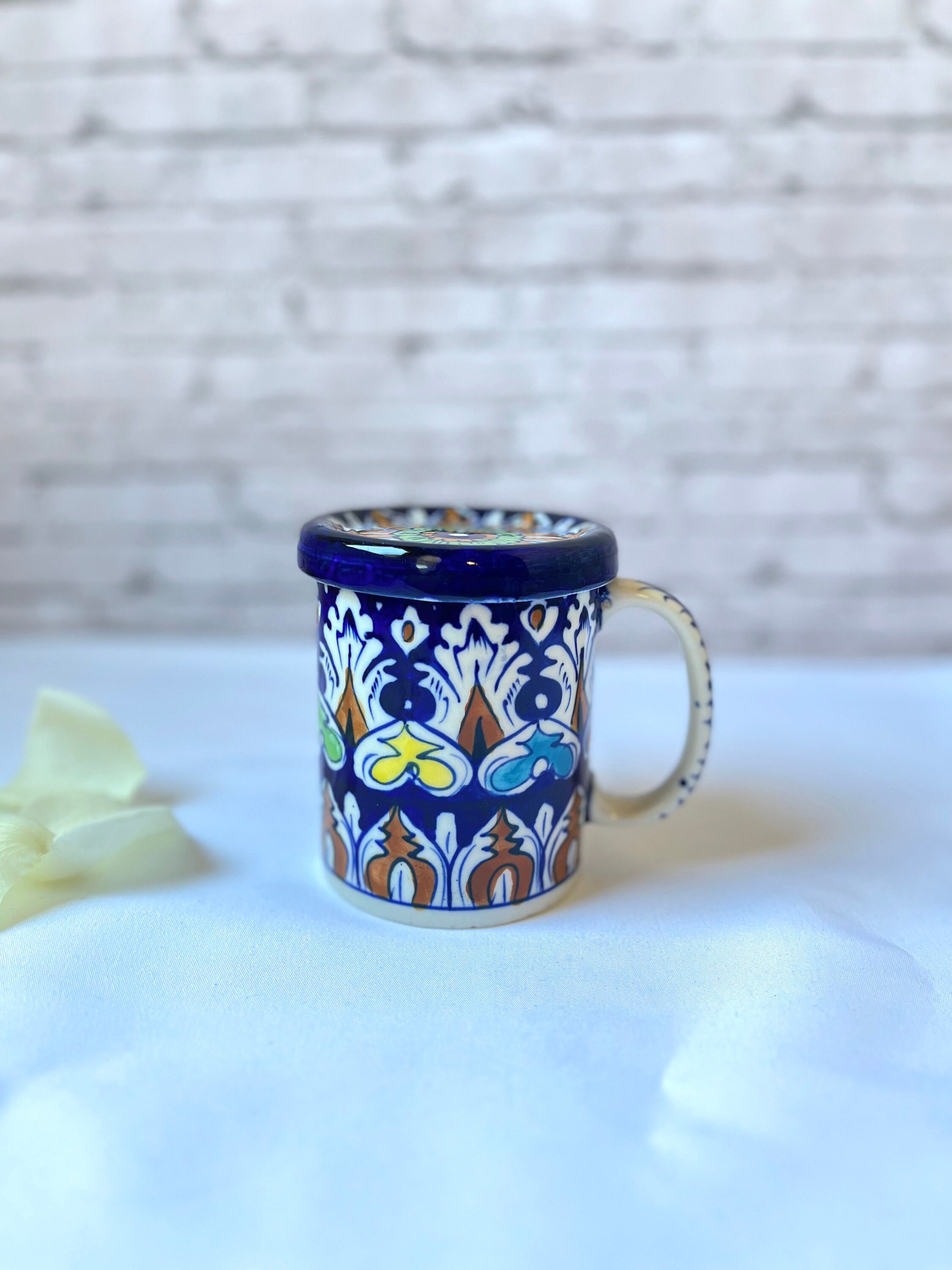 Handmade Hand-painted Blue Pottery Cups With Lid, Coffee Ceramic Cup ...