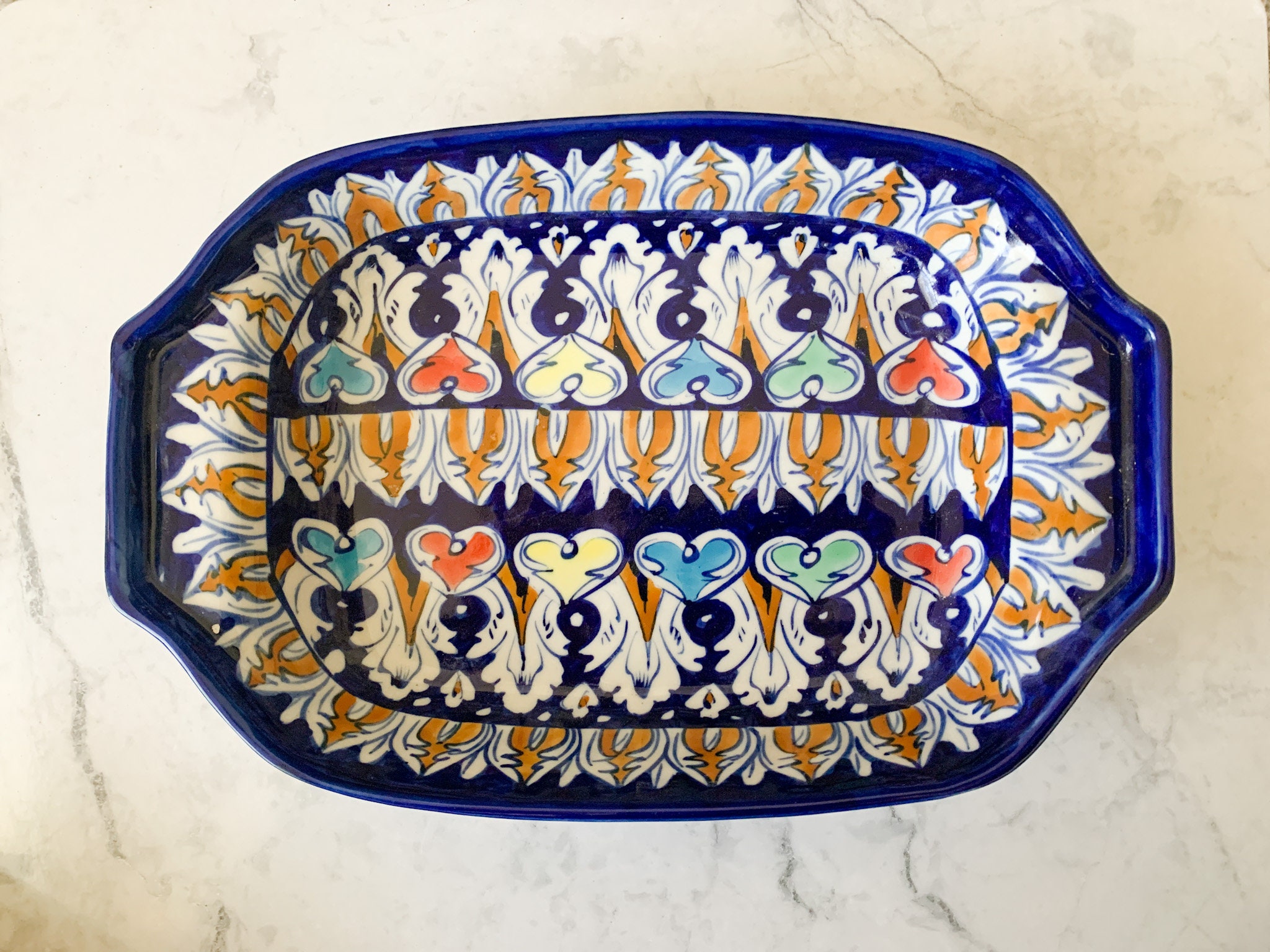 Handmade Hand-painted Rectangular Dish Ceramic Deep Plate Blue - Etsy