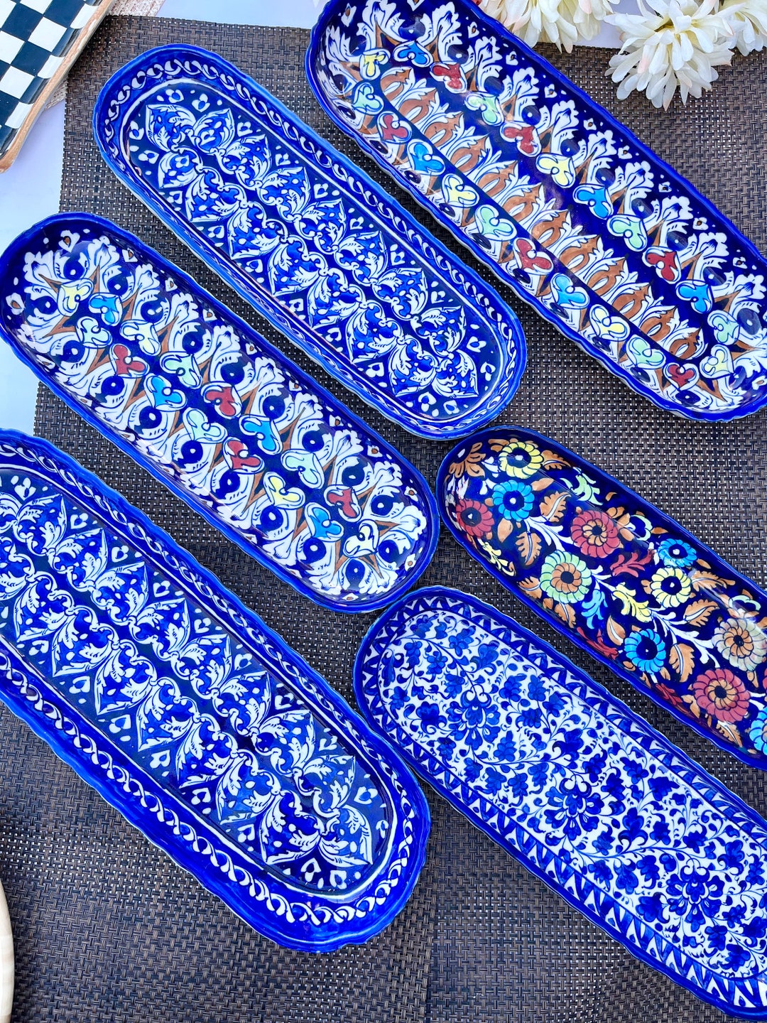 Handmade Hand-painted Serving Oval Trays, Ceramic Glazed Dish Oval ...