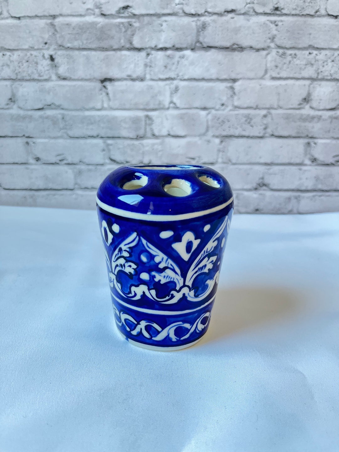 Blue Pottery Ceramic Tooth Brush Holder Handcrafted Toothbrush Stand ...