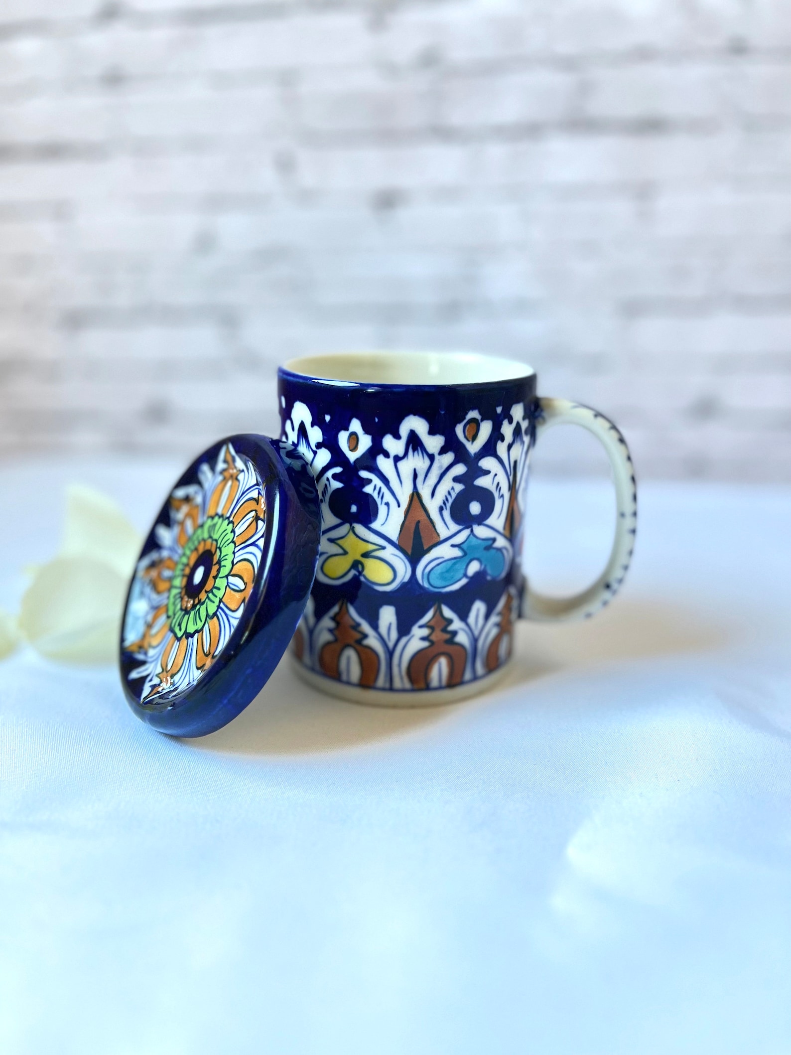 Handmade Hand-painted Blue Pottery Cups With Lid, Coffee Ceramic Cup ...