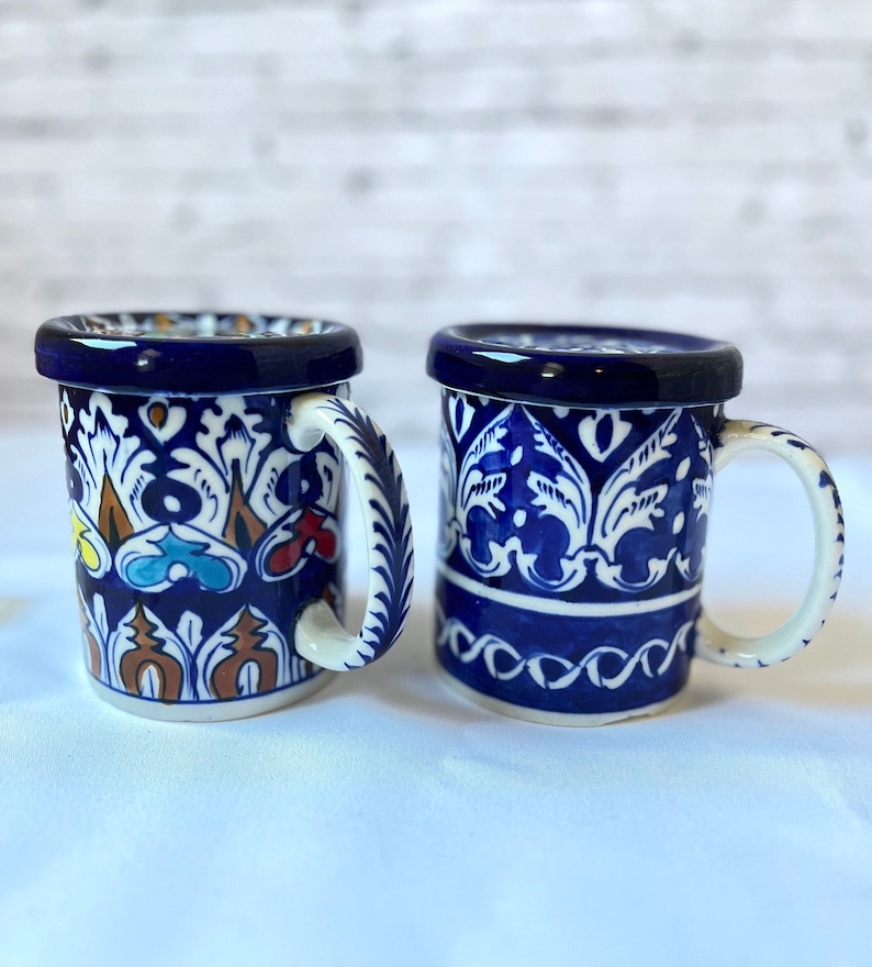 Handmade Hand-painted Blue Pottery Cups With Lid, Coffee Ceramic Cup ...