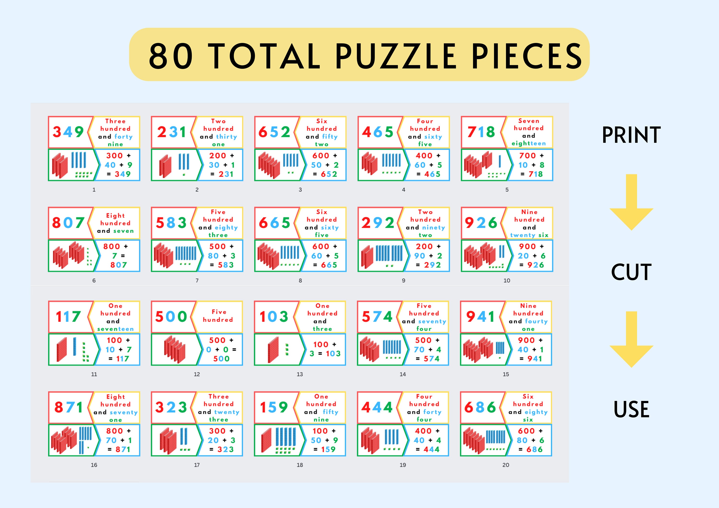 Fun Math Game for Children and Teachers Place Value Math Puzzle Game ...