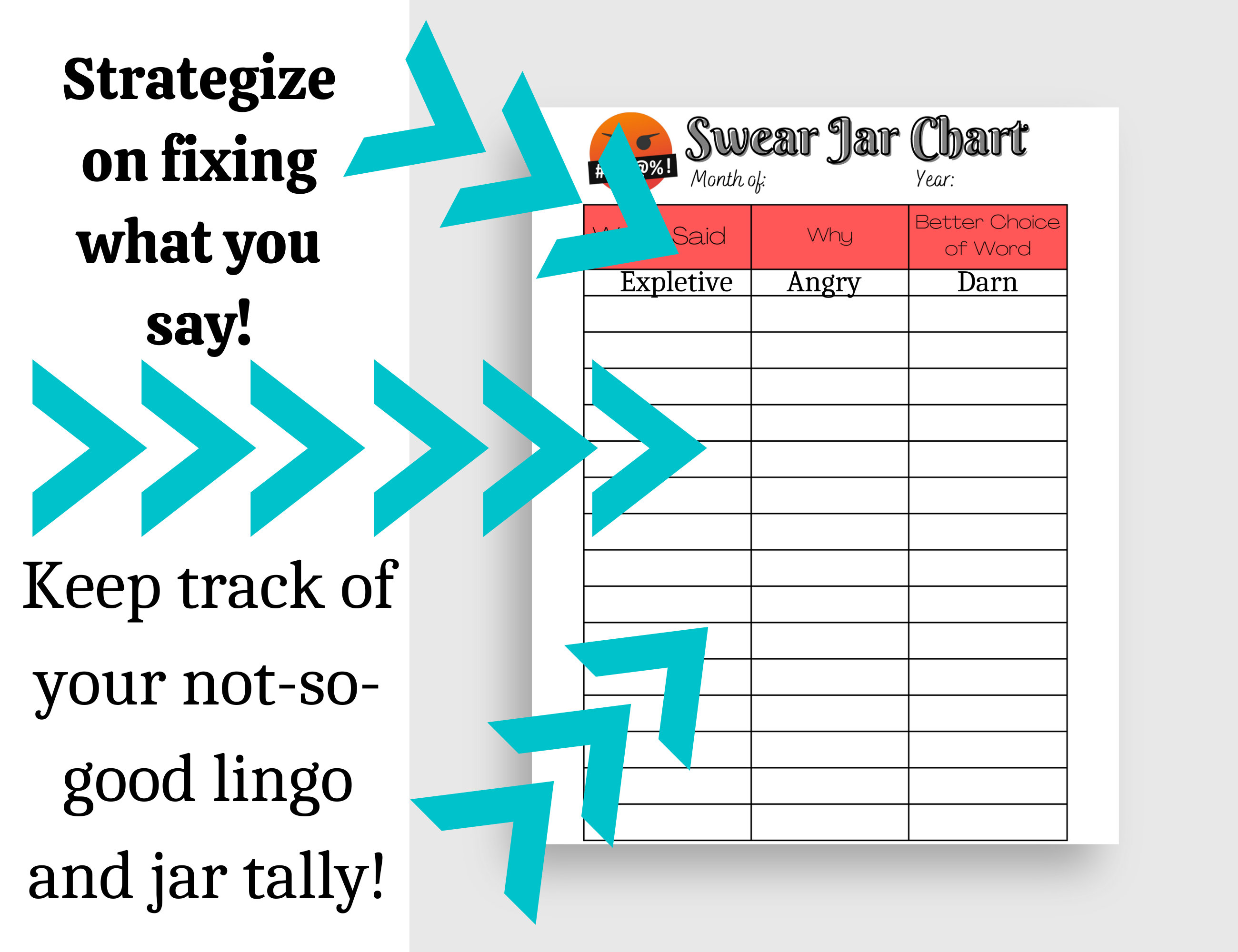 Swear Jar Chart, Printable Swear Chart, for Teachers, for Parents ...