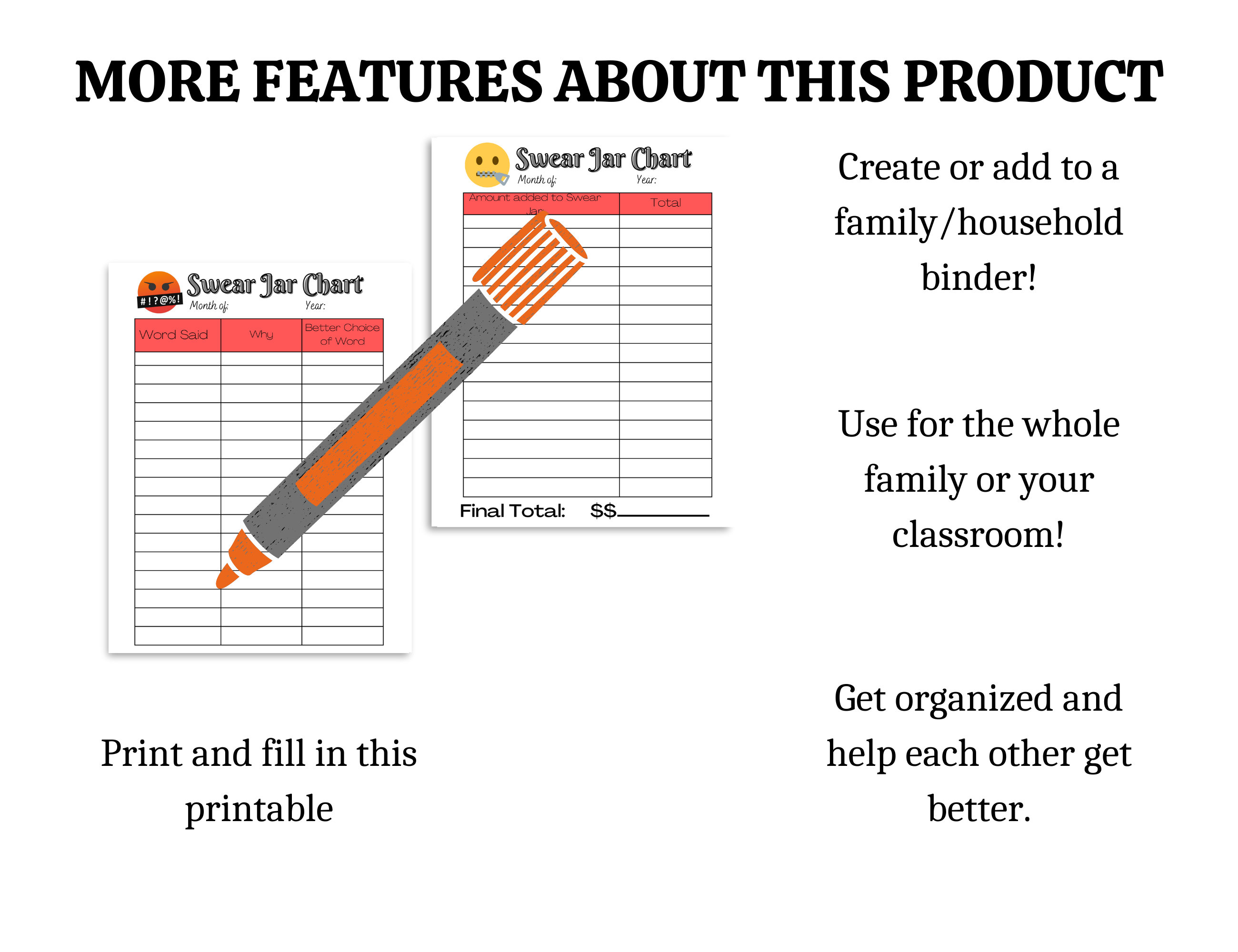 Swear Jar Chart, Printable Swear Chart, for Teachers, for Parents ...