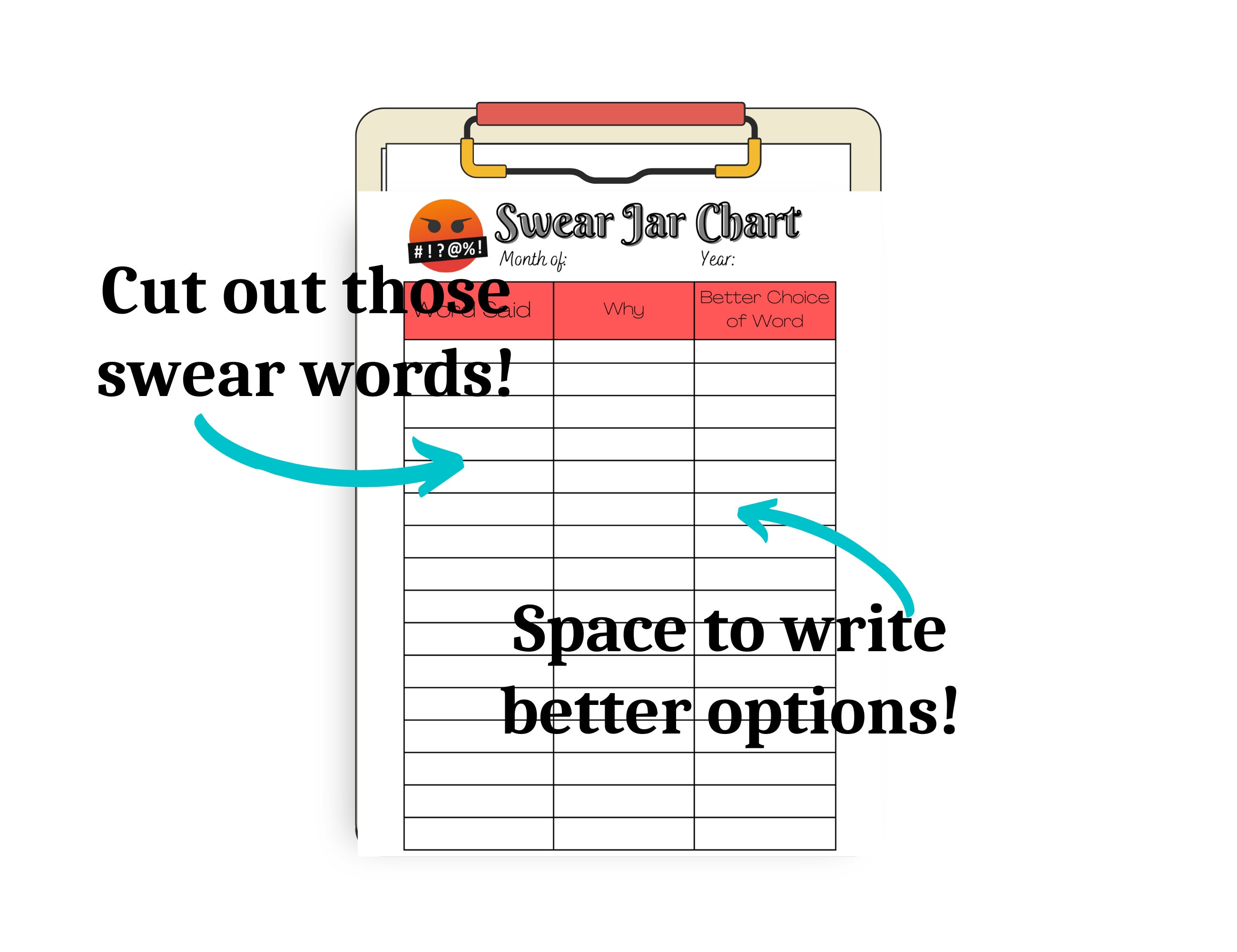 Swear Jar Chart, Printable Swear Chart, for Teachers, for Parents ...