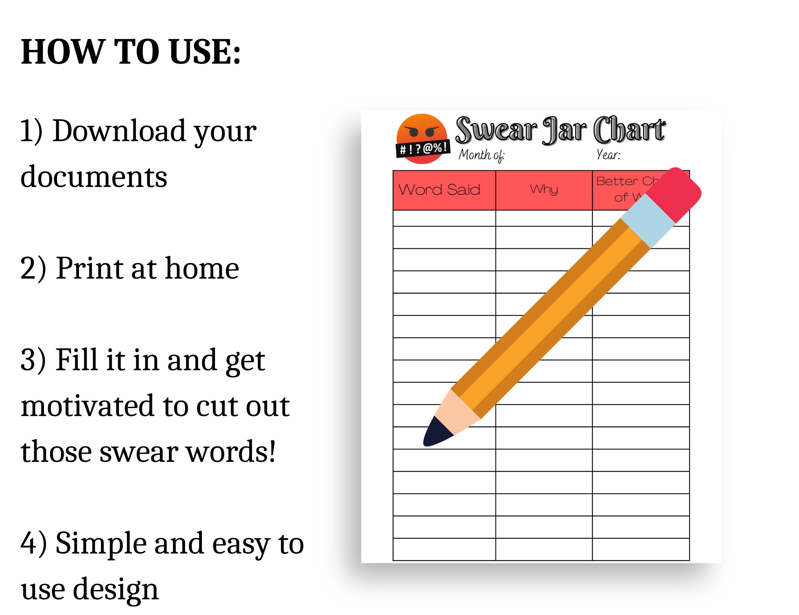 Swear Jar Chart, Printable Swear Chart, for Teachers, for Parents ...