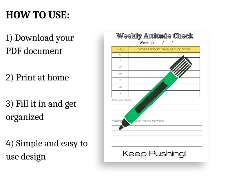 Weekly Attitude Check, Printable Chart, Mental Benefits Sheet, Digital ...
