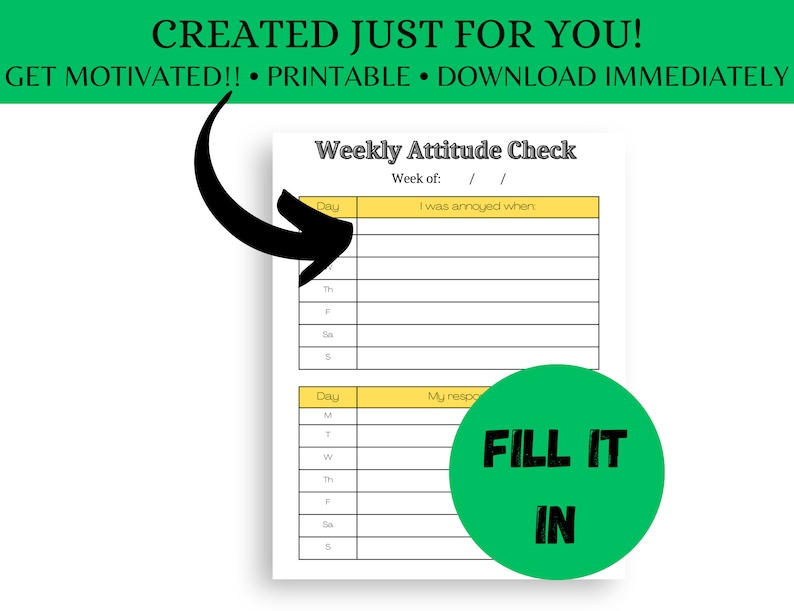Weekly Attitude Check, Printable Chart, Mental Benefits Sheet, Digital ...