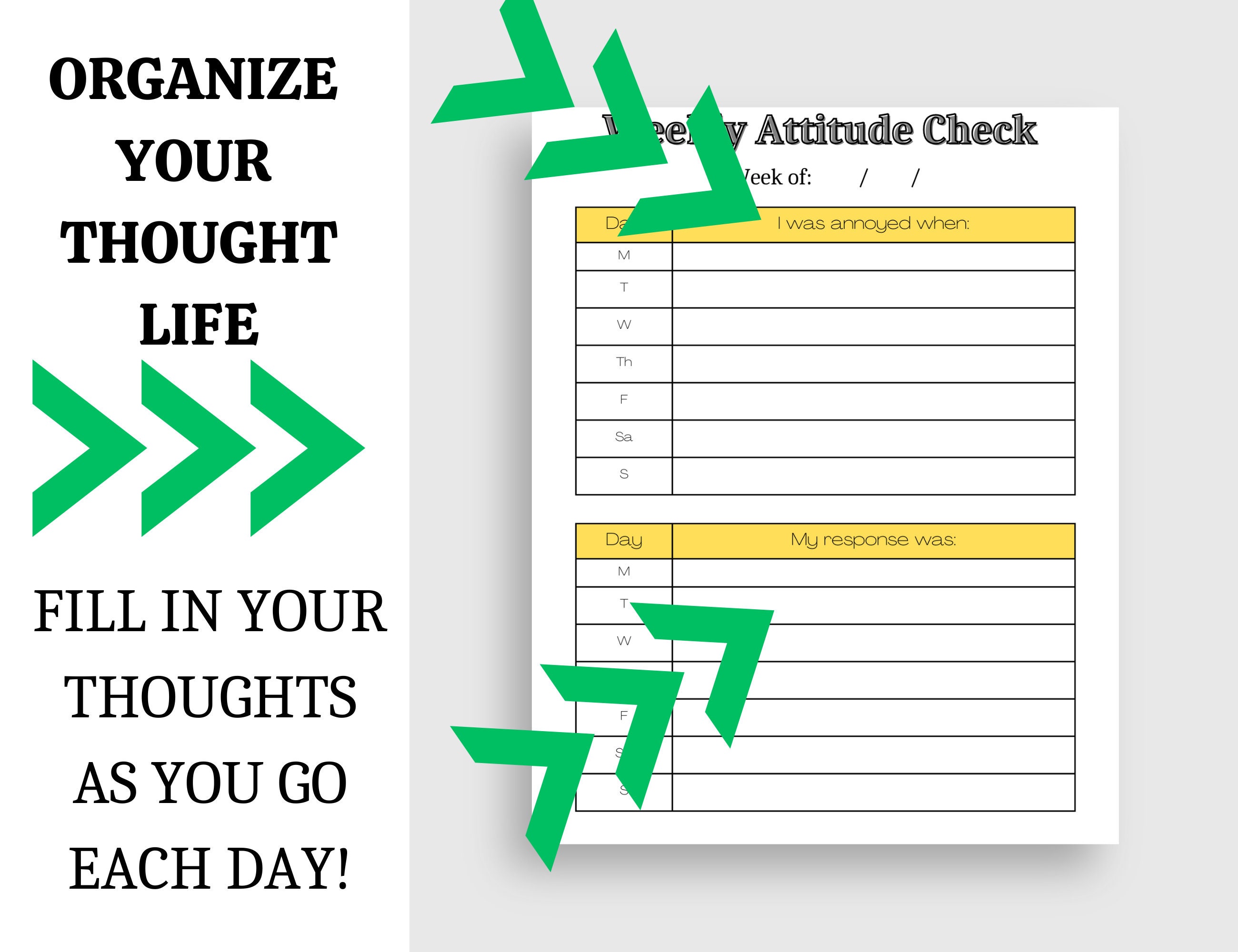 Weekly Attitude Check, Printable Chart, Mental Benefits Sheet, Digital ...