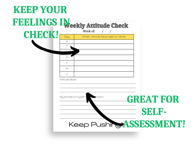 Weekly Attitude Check, Printable Chart, Mental Benefits Sheet, Digital ...