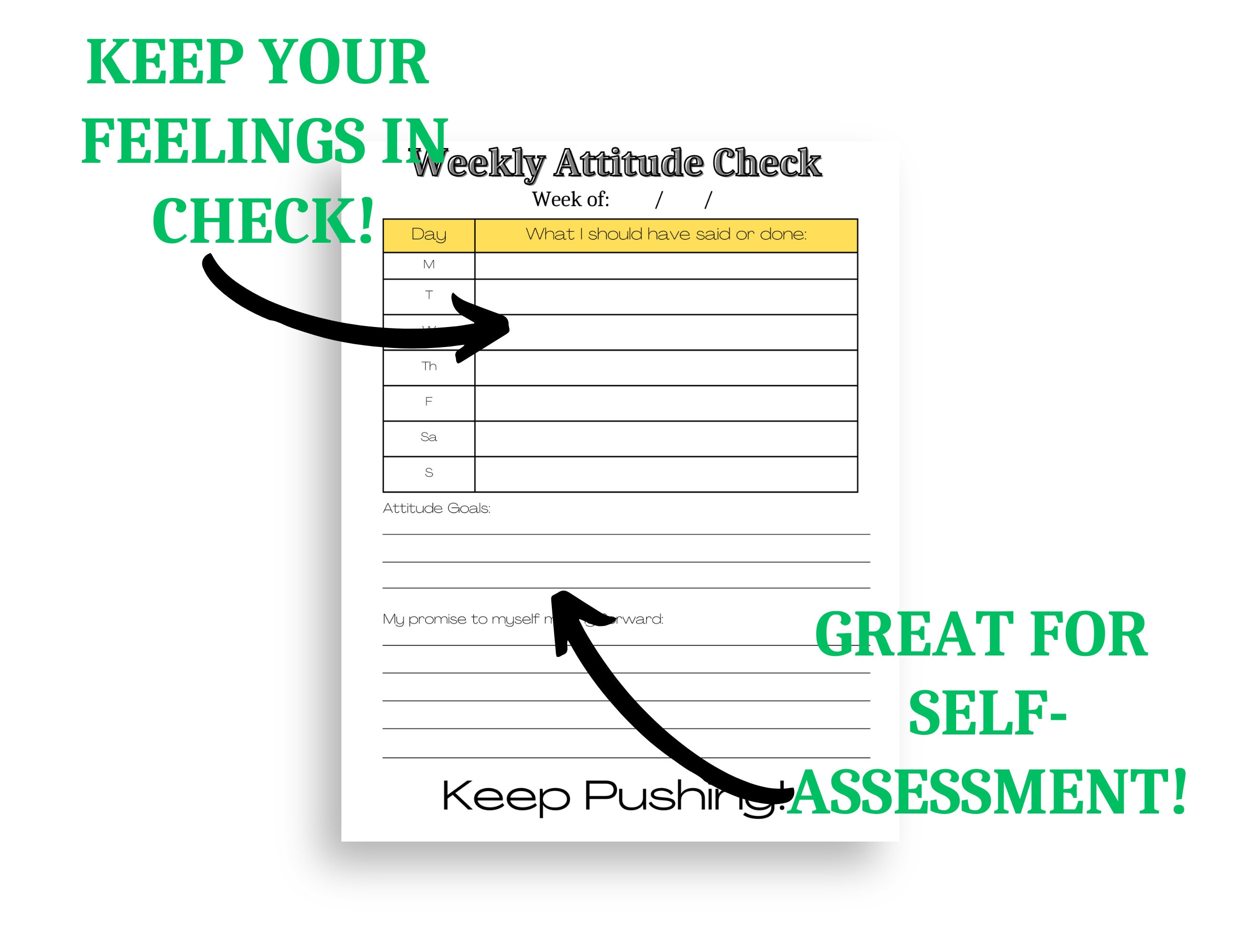 Weekly Attitude Check, Printable Chart, Mental Benefits Sheet, Digital ...