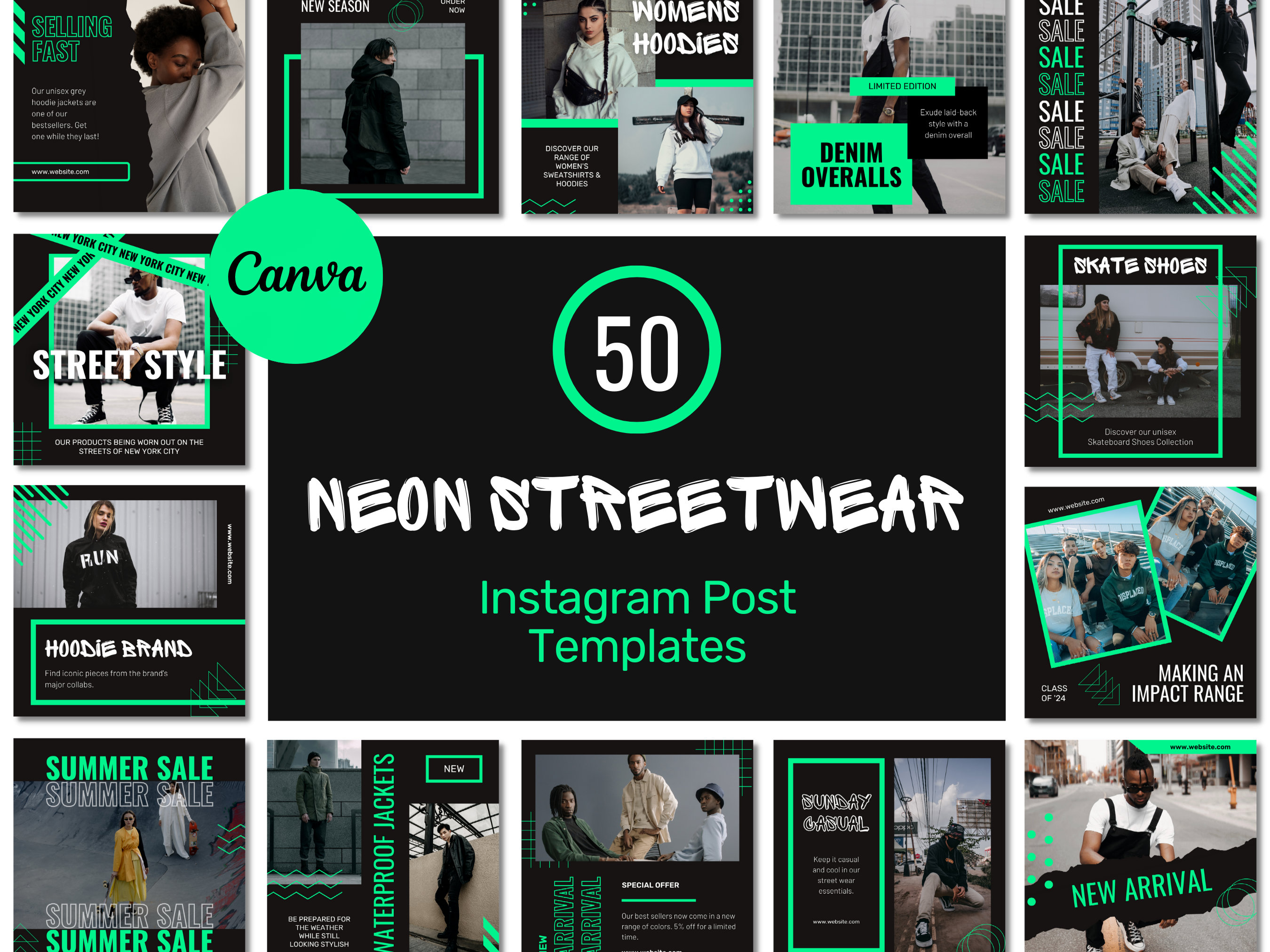 50 Neon Fashion Instagram Post Templates Neon Hype Streetwear Urban ...