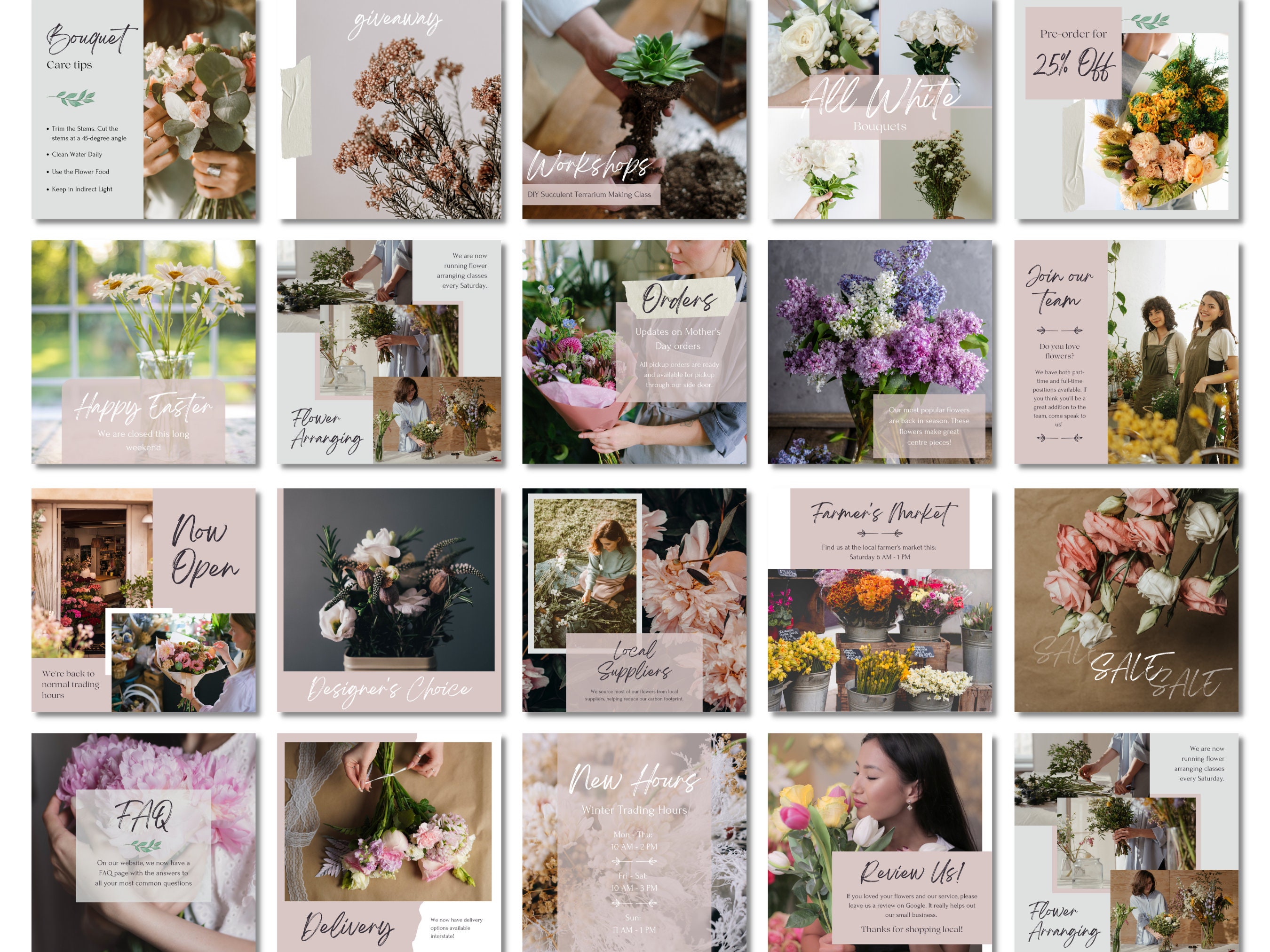 50 Florist Instagram Post Templates Flower Shop Wedding Bouquets Brand ...