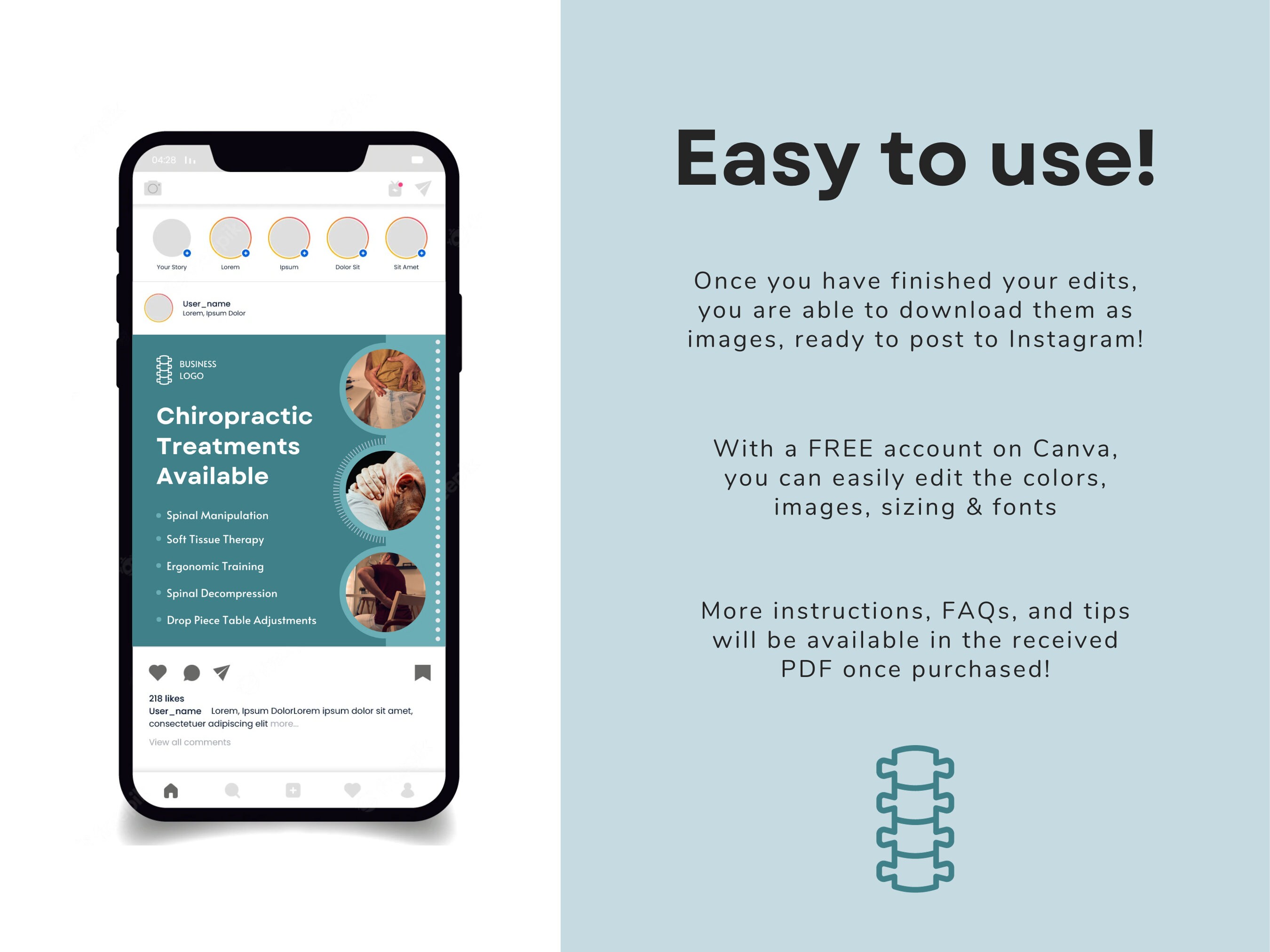 50 Chiropractor Instagram Post Templates | Chiropractic Doctor | Brand ...