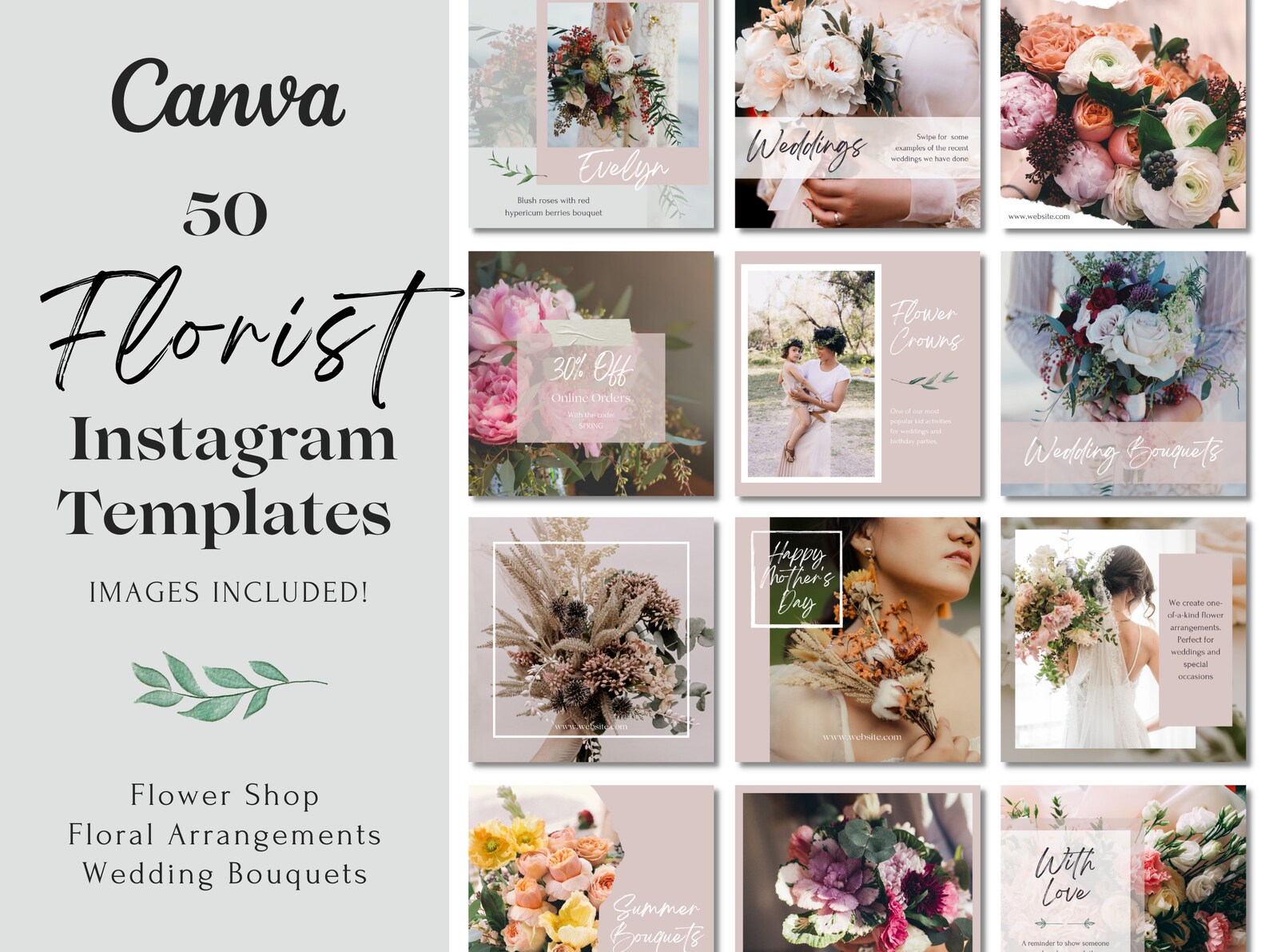 50 Florist Instagram Post Templates Flower Shop Wedding - Etsy