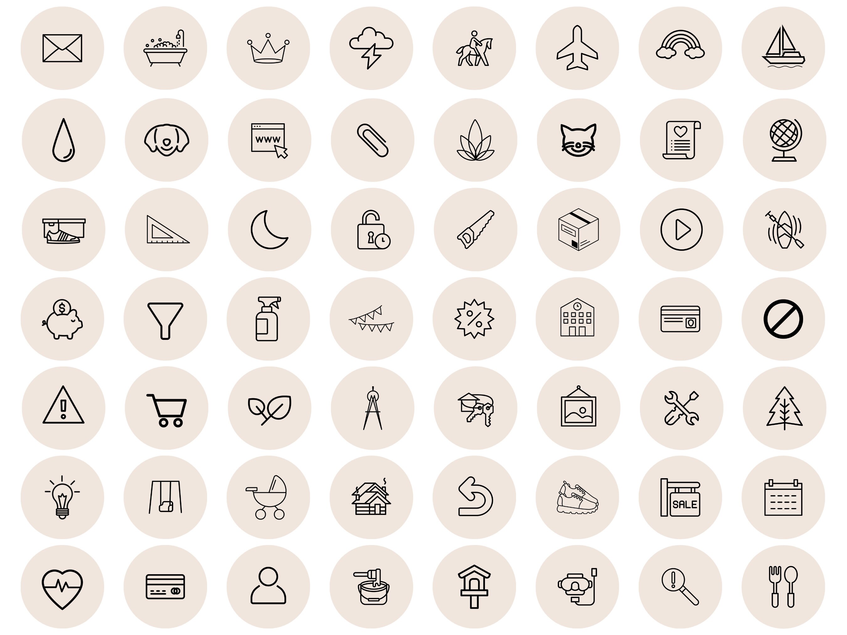 255 Beige Instagram Highlight Covers Line Icons Black Outline Neutral ...