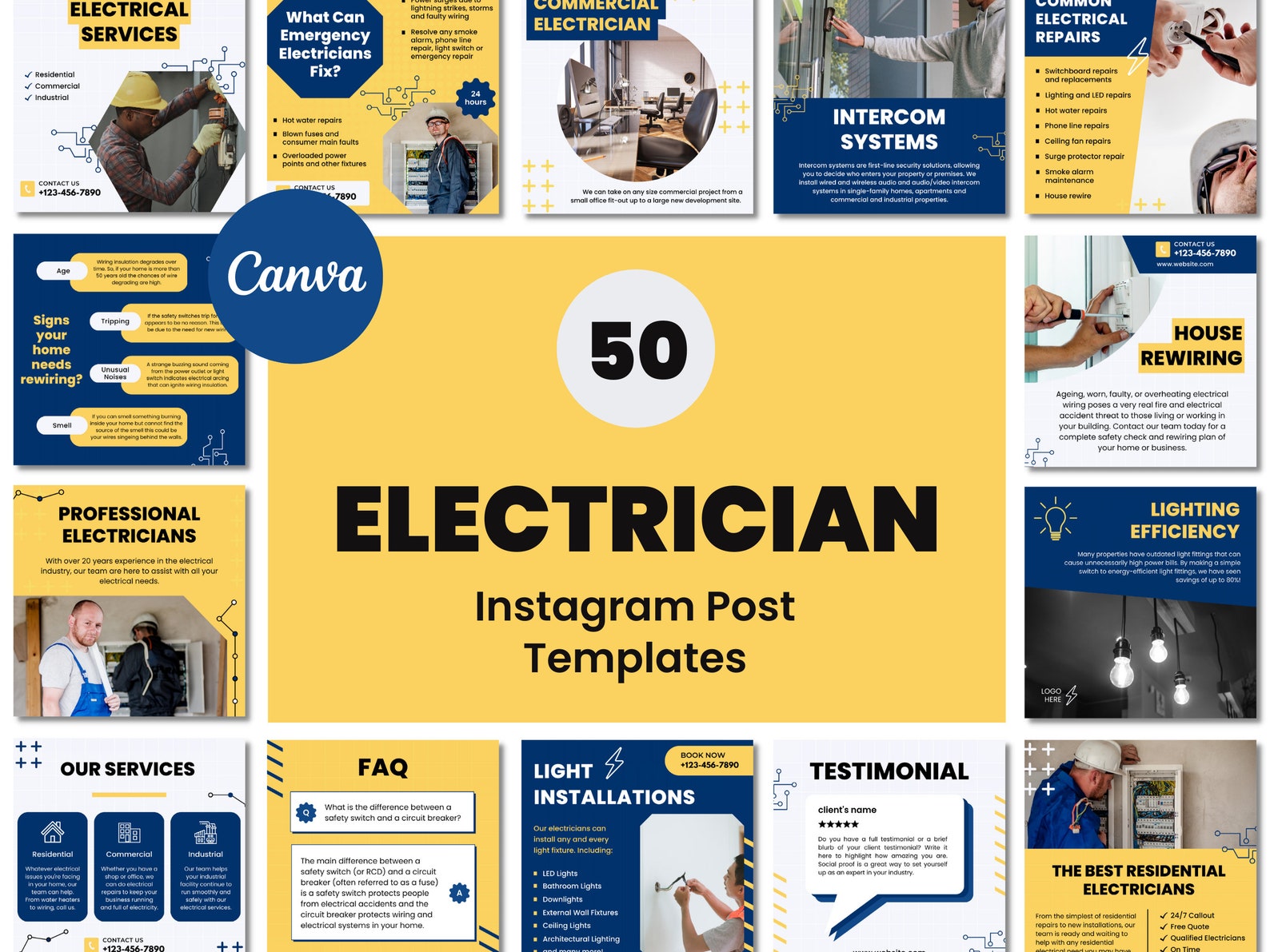 50 Electrician Instagram Post Templates | Electric Service Electrical ...