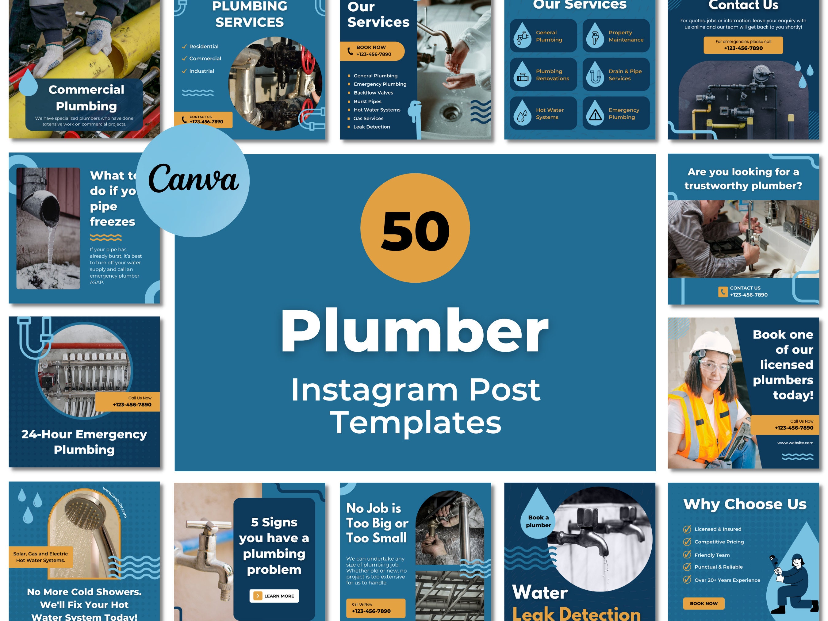 50 Plumber Instagram Post Templates | Plumbing Social Media | Brand ...