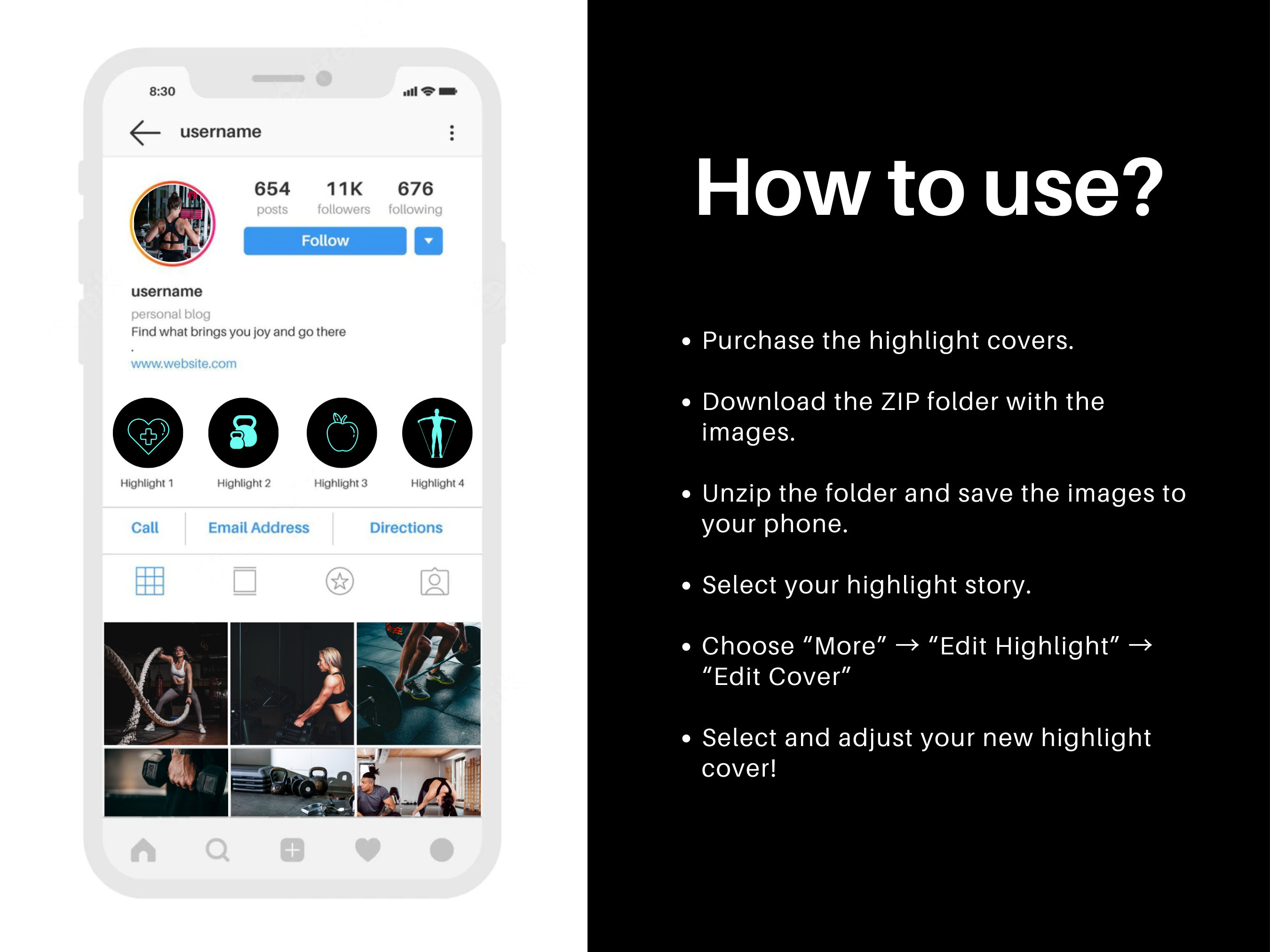 30 Fitness Instagram Highlight Covers | Personal Trainer Gym | 6x ...