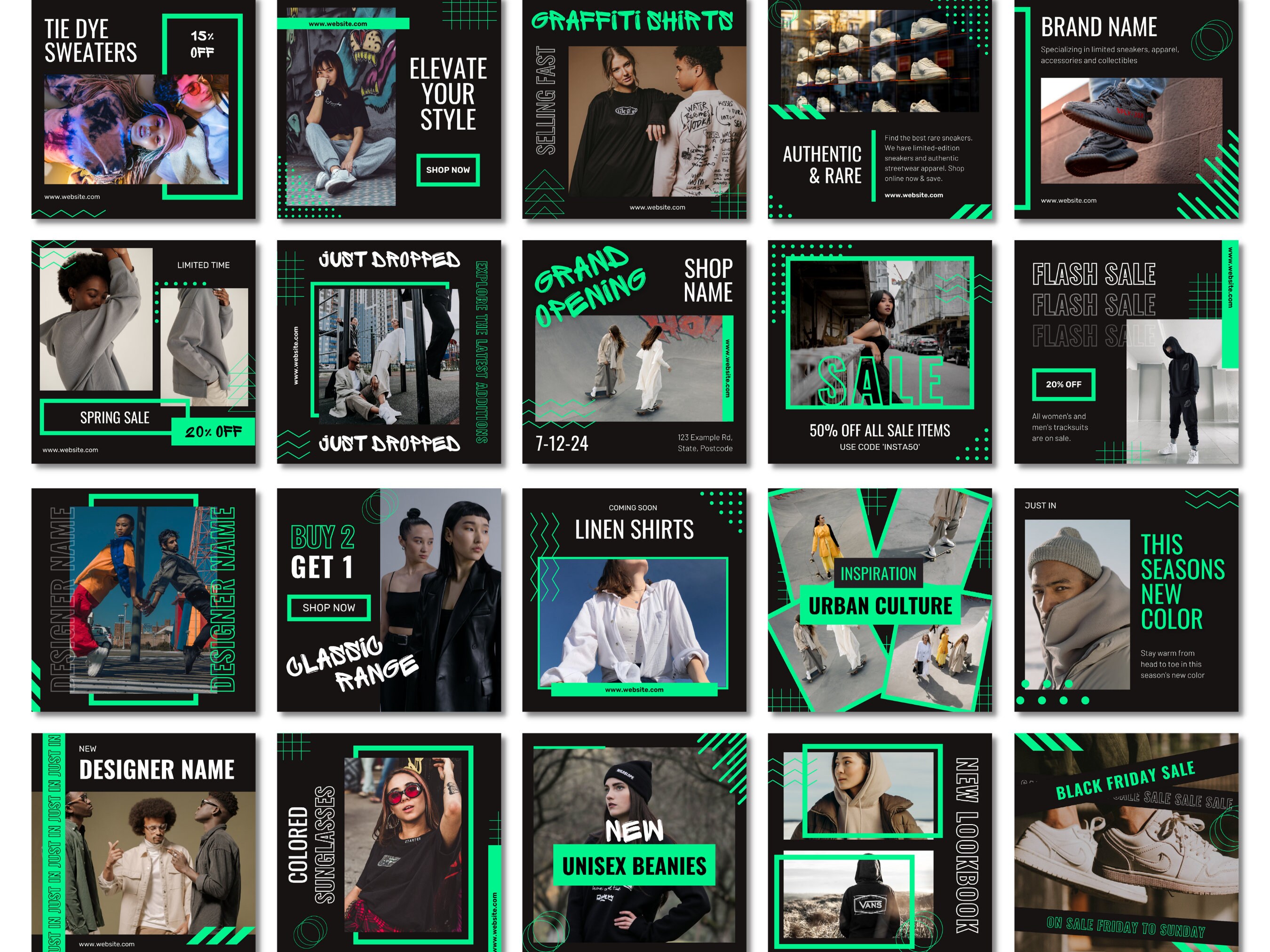 50 Neon Fashion Instagram Post Templates | Neon Hype | Streetwear Urban ...