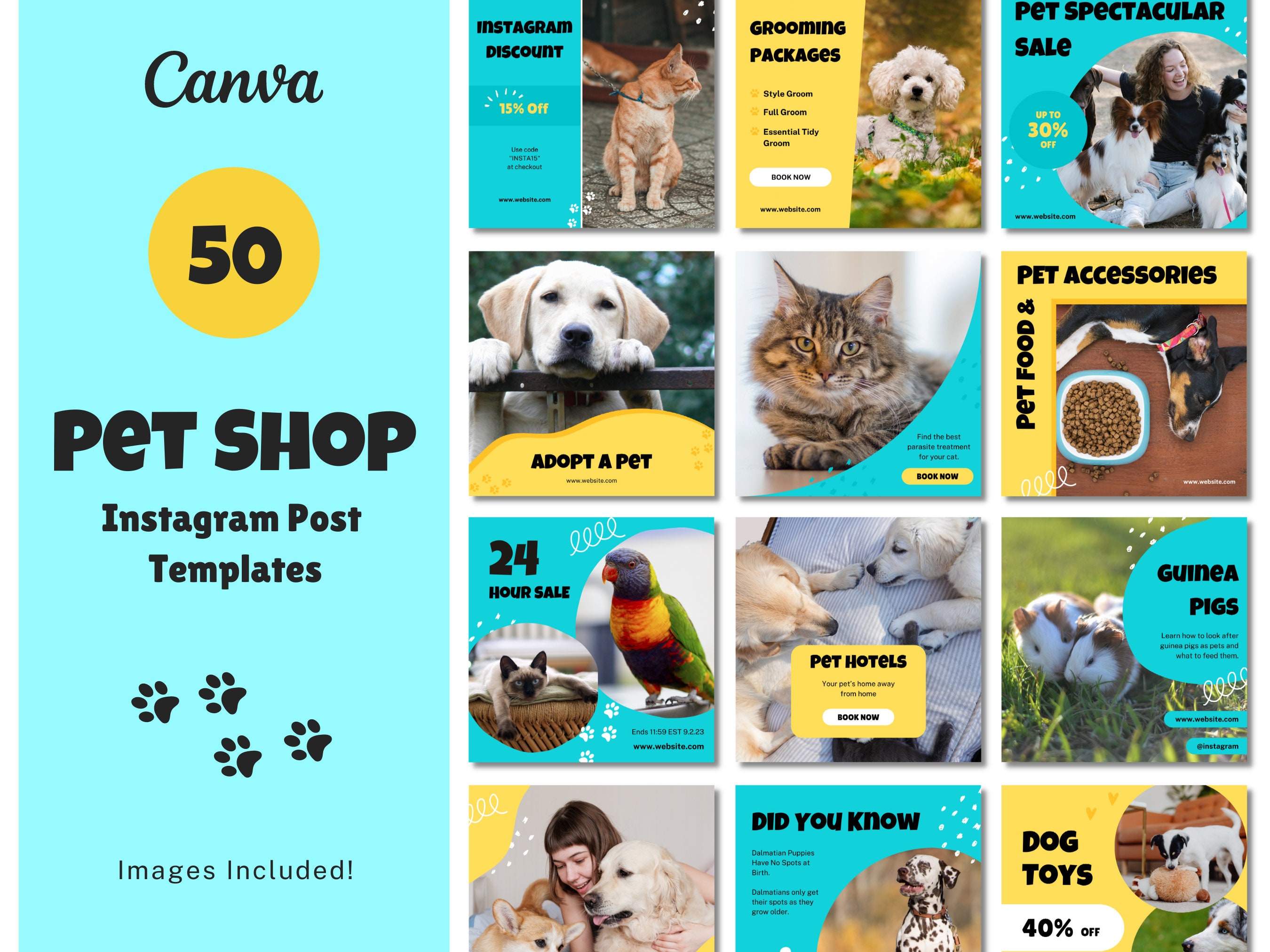 50 Pet Shop Instagram Post Templates | Dog Grooming Pet Store Pet ...