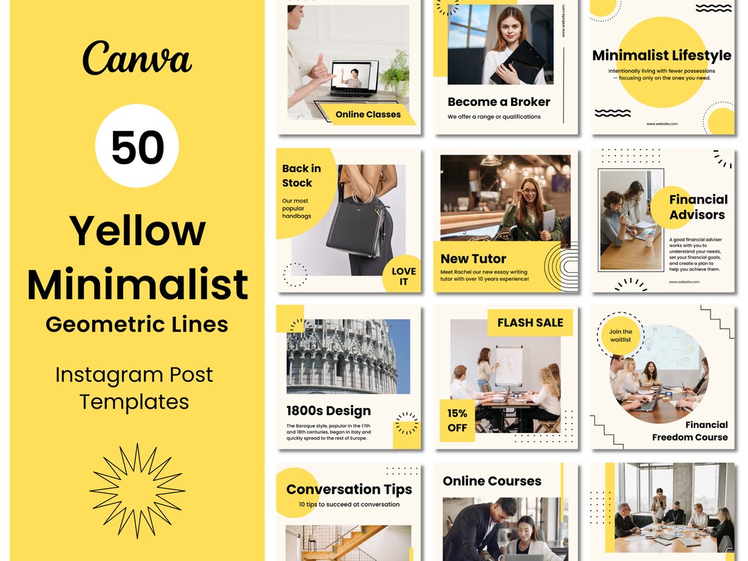 50 Yellow Minimalist Instagram Post Templates | Modern Yellow Shapes ...