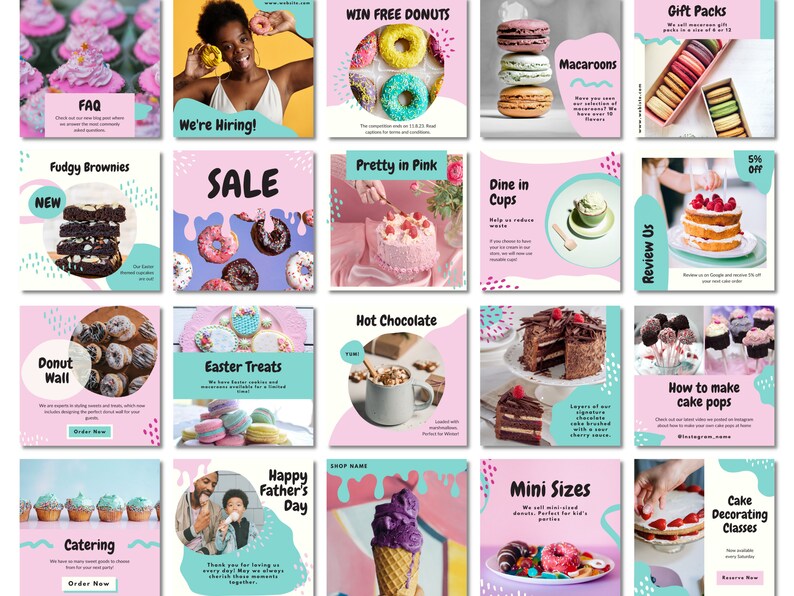50 Bakery Instagram Post Templates | Sweets Donut Cupcake Dessert Cake ...