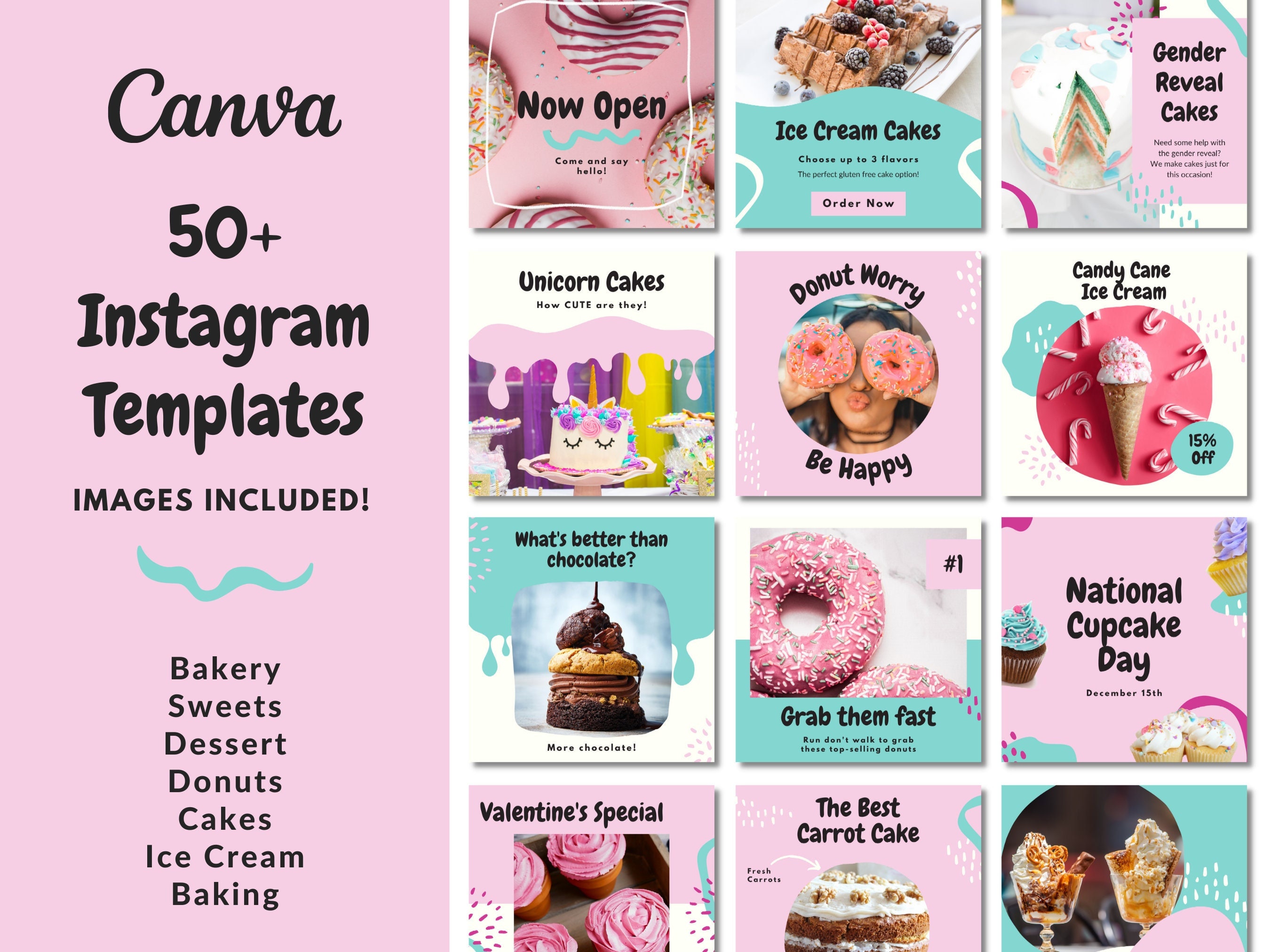 50 Bakery Instagram Post Templates Sweets Donut Cupcake - Etsy